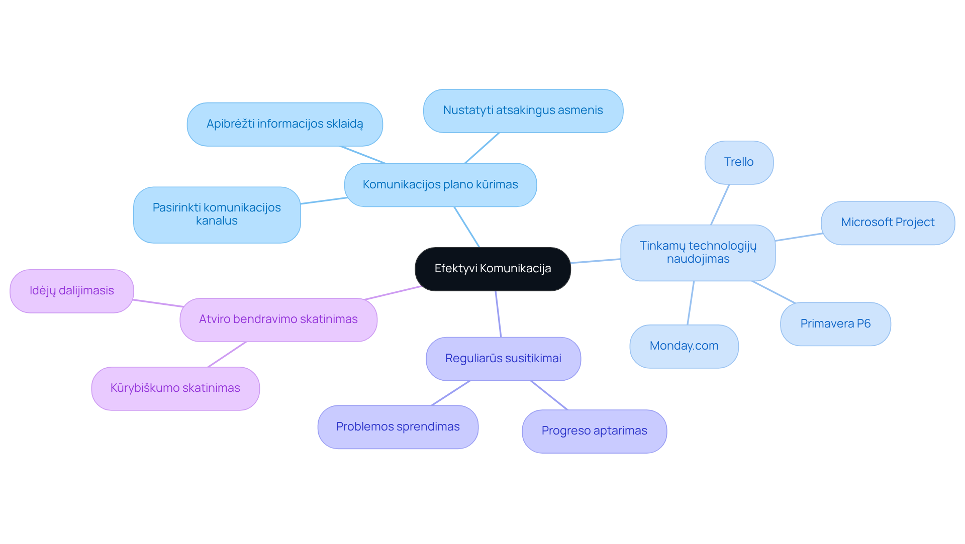 Centrinis mazgas rodo bendrą temą, o šakos atspindi skirtingus principus, kurie padeda užtikrinti efektyvią komunikaciją projekte. Kiekvienas principas turi savo paaiškinimą, kuris padeda suprasti, kaip jis prisideda prie bendro tikslo. Centrinis mazgas rodo bendrą temą, o šakos atspindi skirtingus principus, kurie padeda užtikrinti efektyvią komunikaciją projekte. Kiekvienas principas turi savo paaiškinimą, kuris padeda suprasti, kaip jis prisideda prie bendro tikslo.