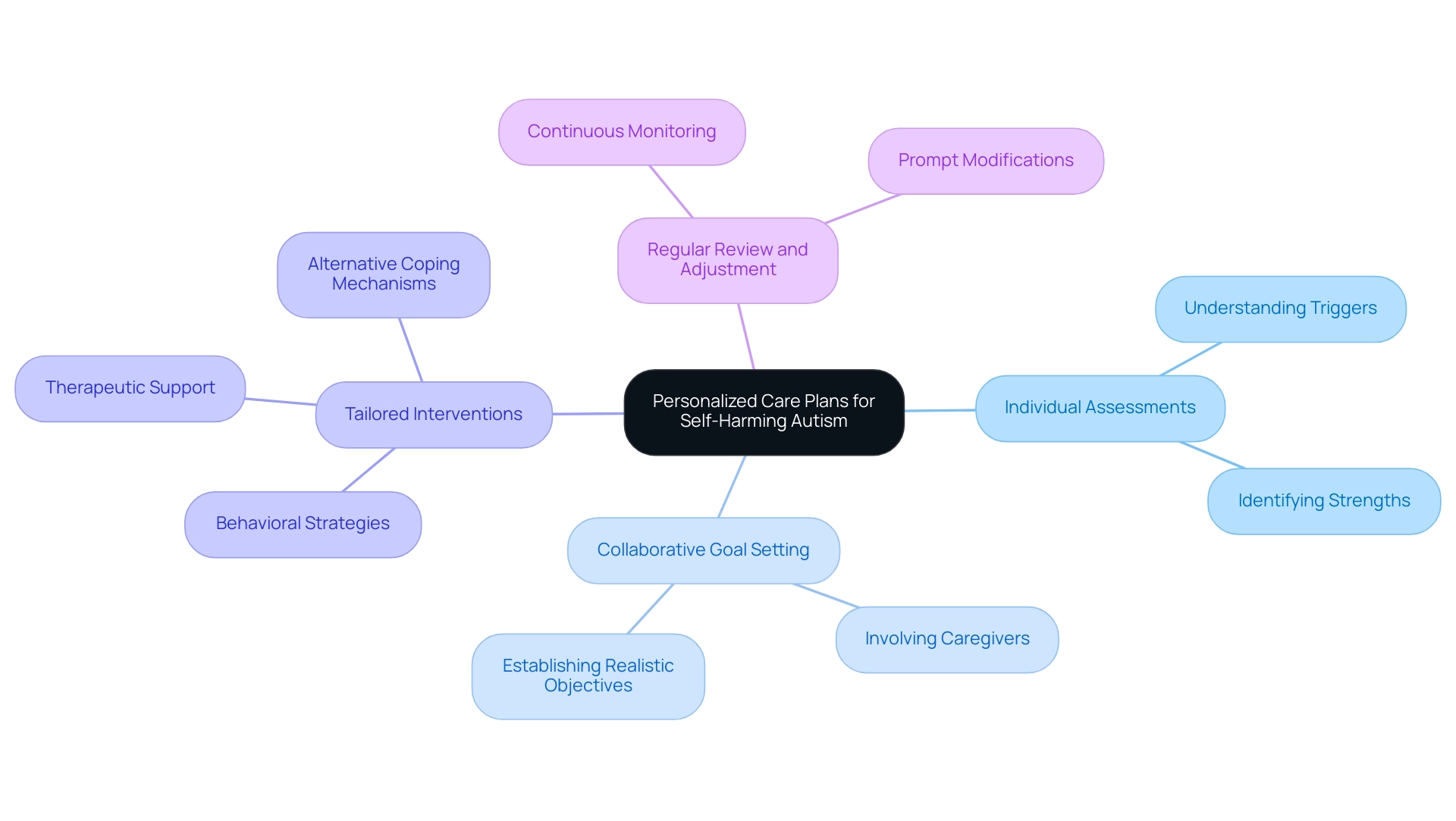 The central node represents the overall goal of personalized care, with branches showing key components and their subcategories.