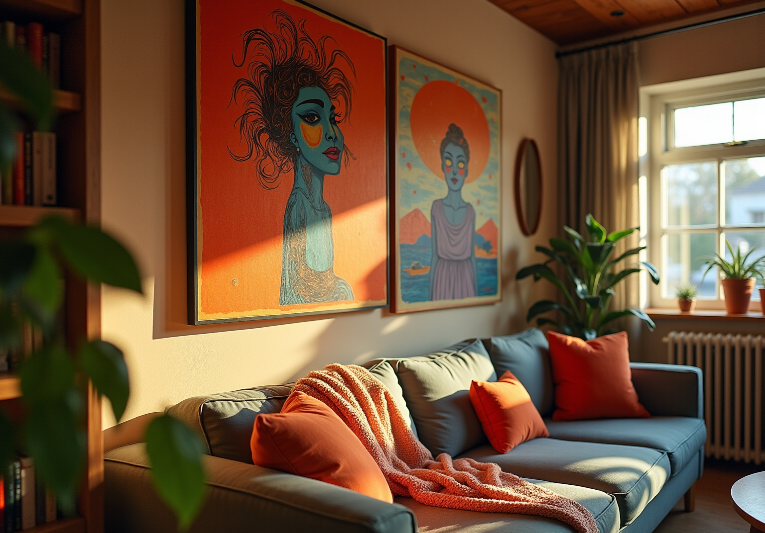 Bold Illustrations in a Cozy Living Room