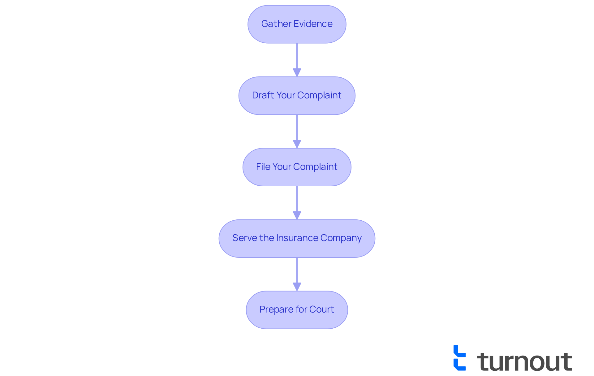 Each box represents a critical step in the process of filing your lawsuit. Follow the arrows from top to bottom to see the order in which you should complete these steps for a successful claim.