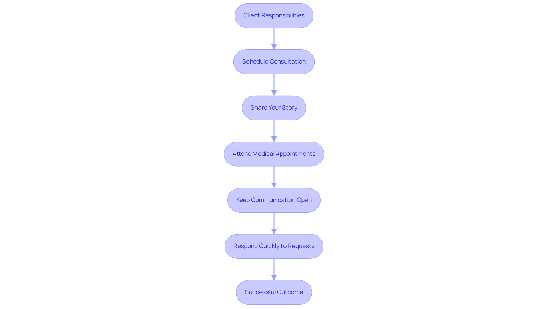 Each box represents a key responsibility for clients during their legal journey. Follow the arrows to see how each step connects and contributes to a successful outcome. Each box represents a key responsibility for clients during their legal journey. Follow the arrows to see how each step connects and contributes to a successful outcome.