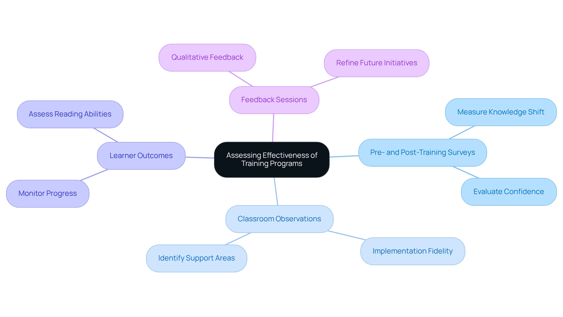 Each branch represents a different assessment strategy, with sub-branches detailing specific aspects of each method.