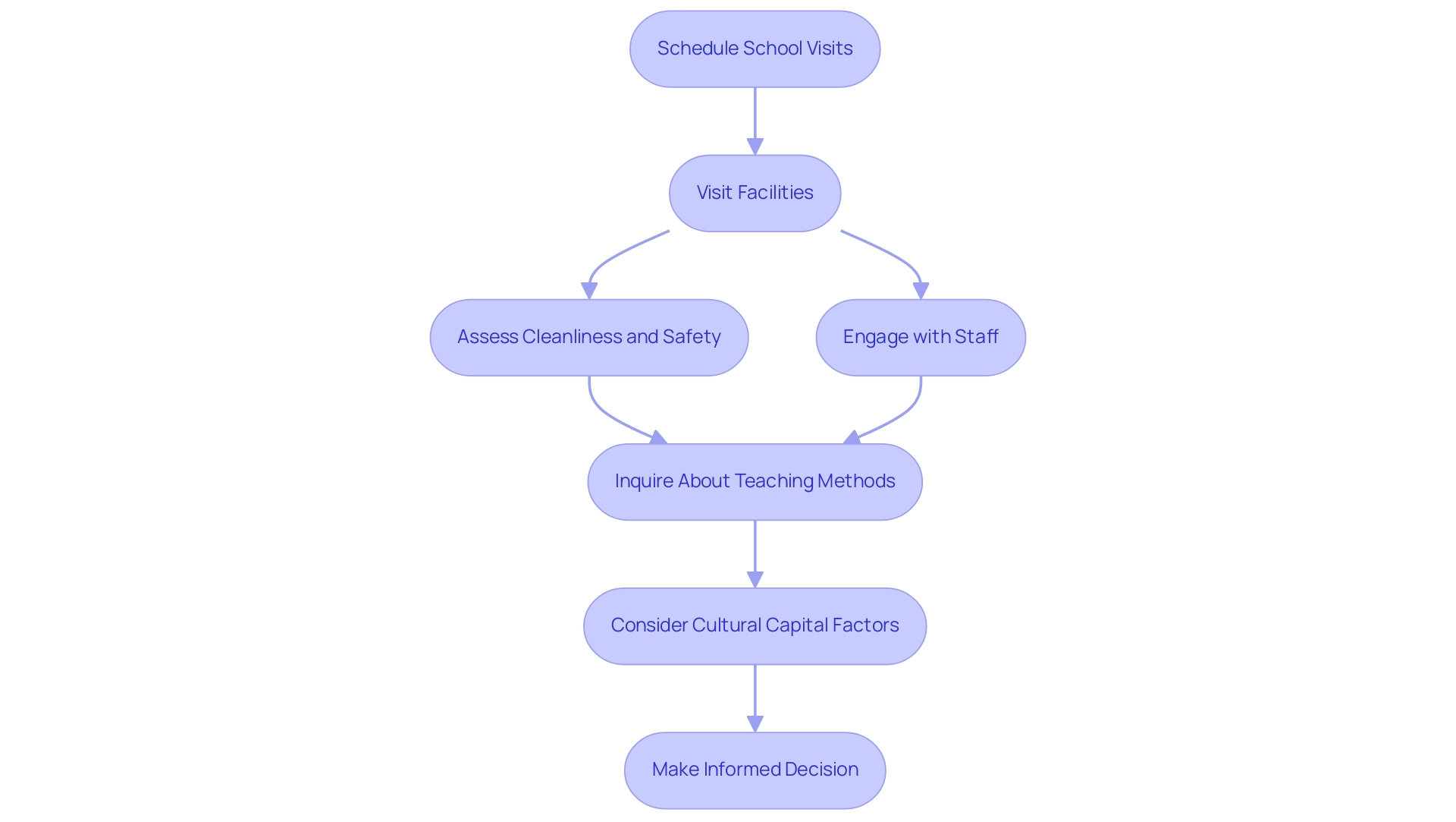 Each box represents a step in the evaluation process, with arrows indicating the flow of actions from scheduling visits to considering socio-economic factors.