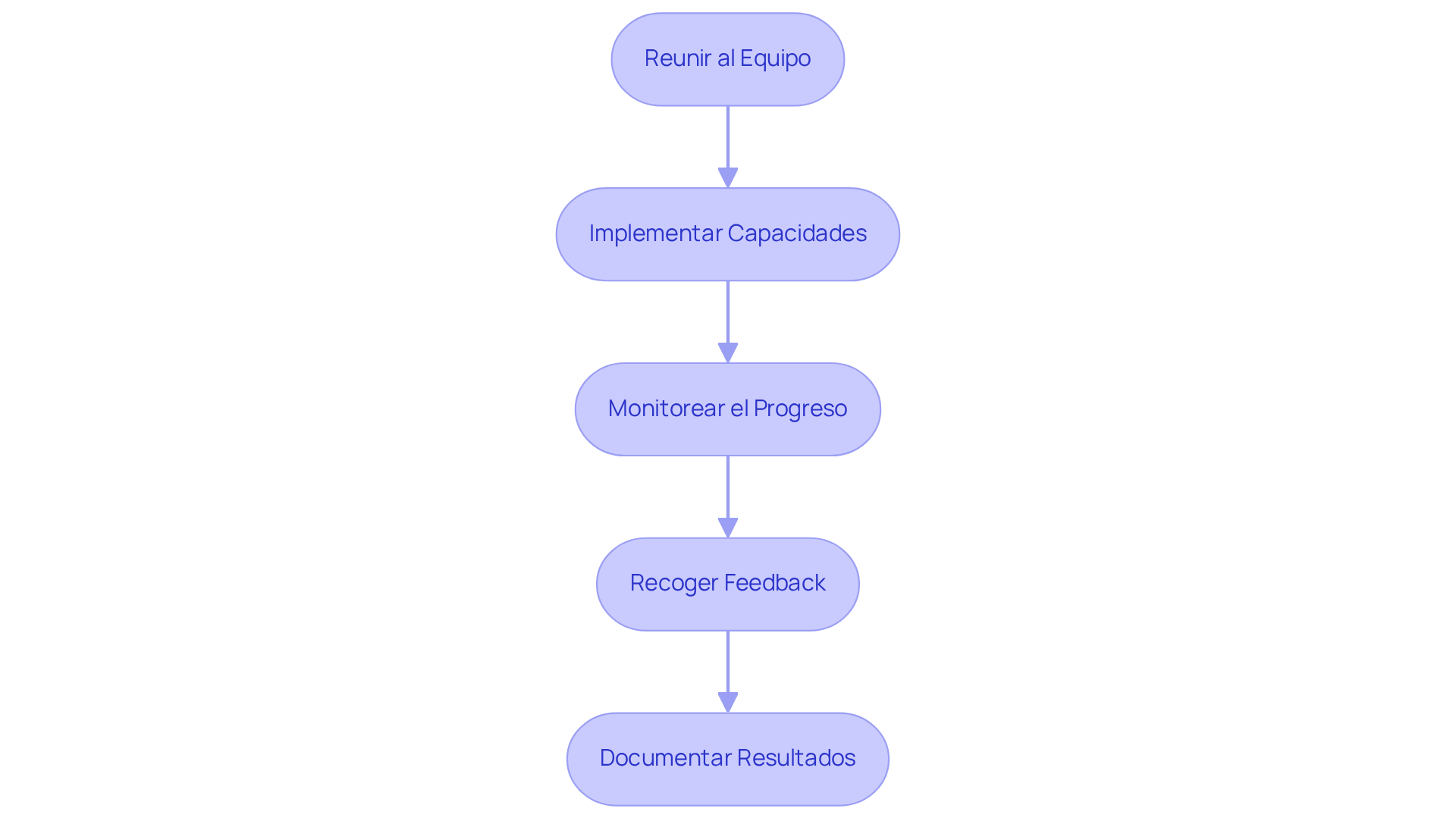 Cada cuadro representa un paso en el proceso de implementación. Sigue las flechas para ver cómo cada etapa se conecta con la siguiente y cómo avanzar hacia el éxito organizacional.