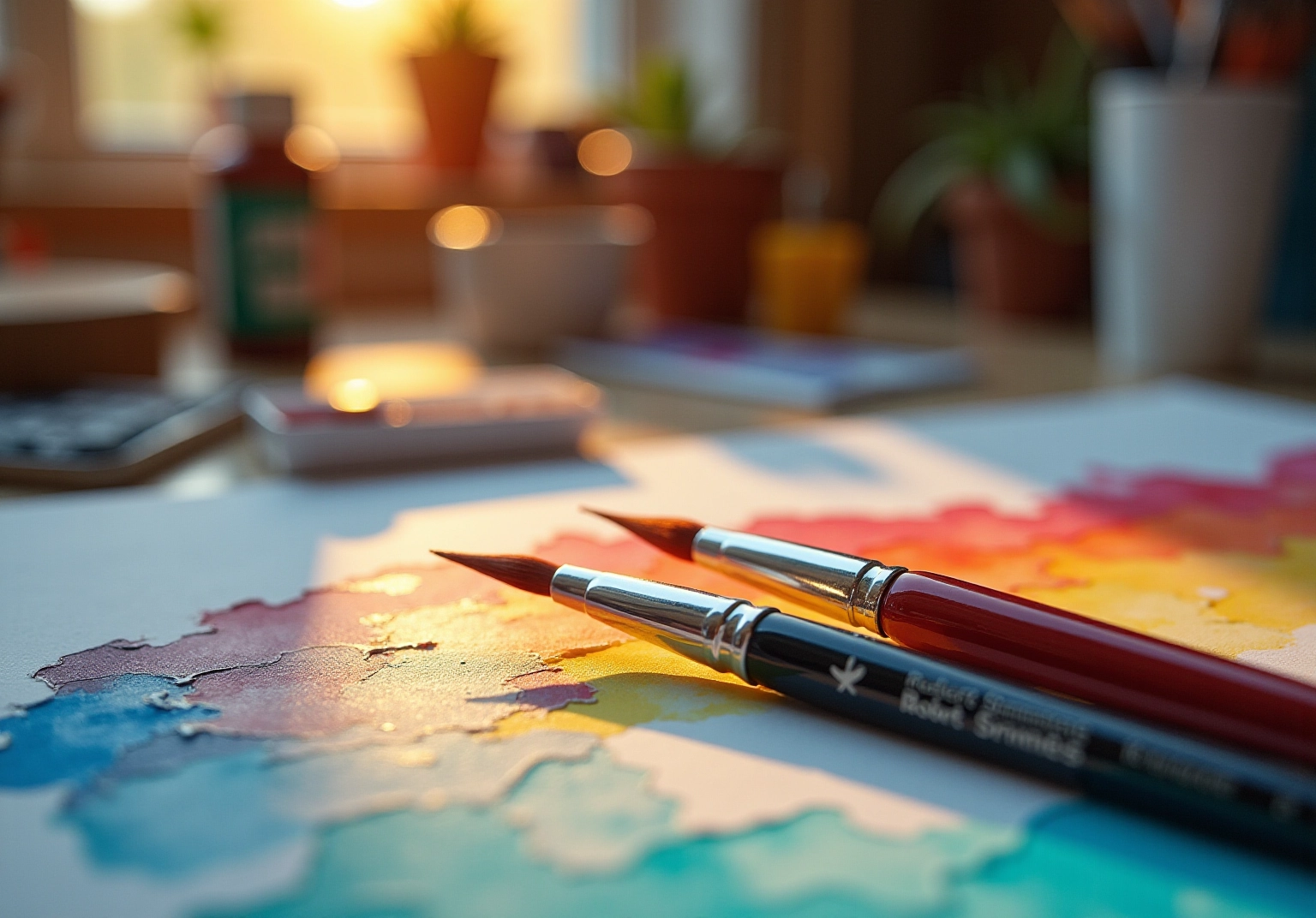 Precision Watercolor Brushes in an Artist's Workspace