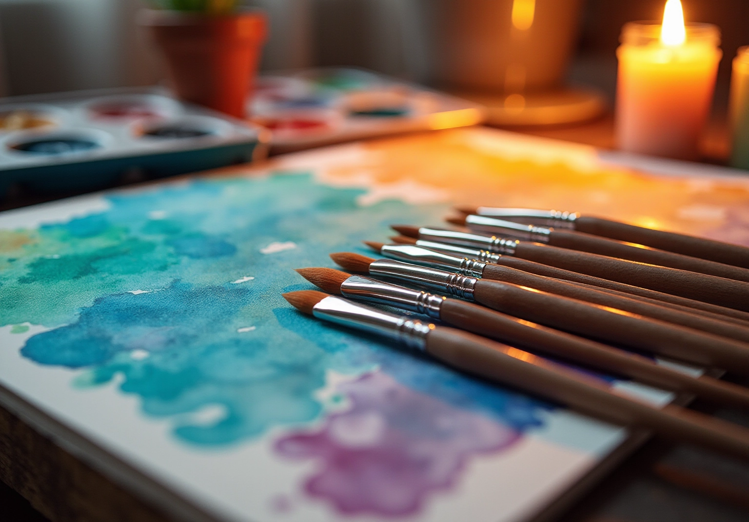 Princeton Neptune Watercolor Brushes in an Artistic Workspace Princeton Neptune Watercolor Brushes in an Artistic Workspace