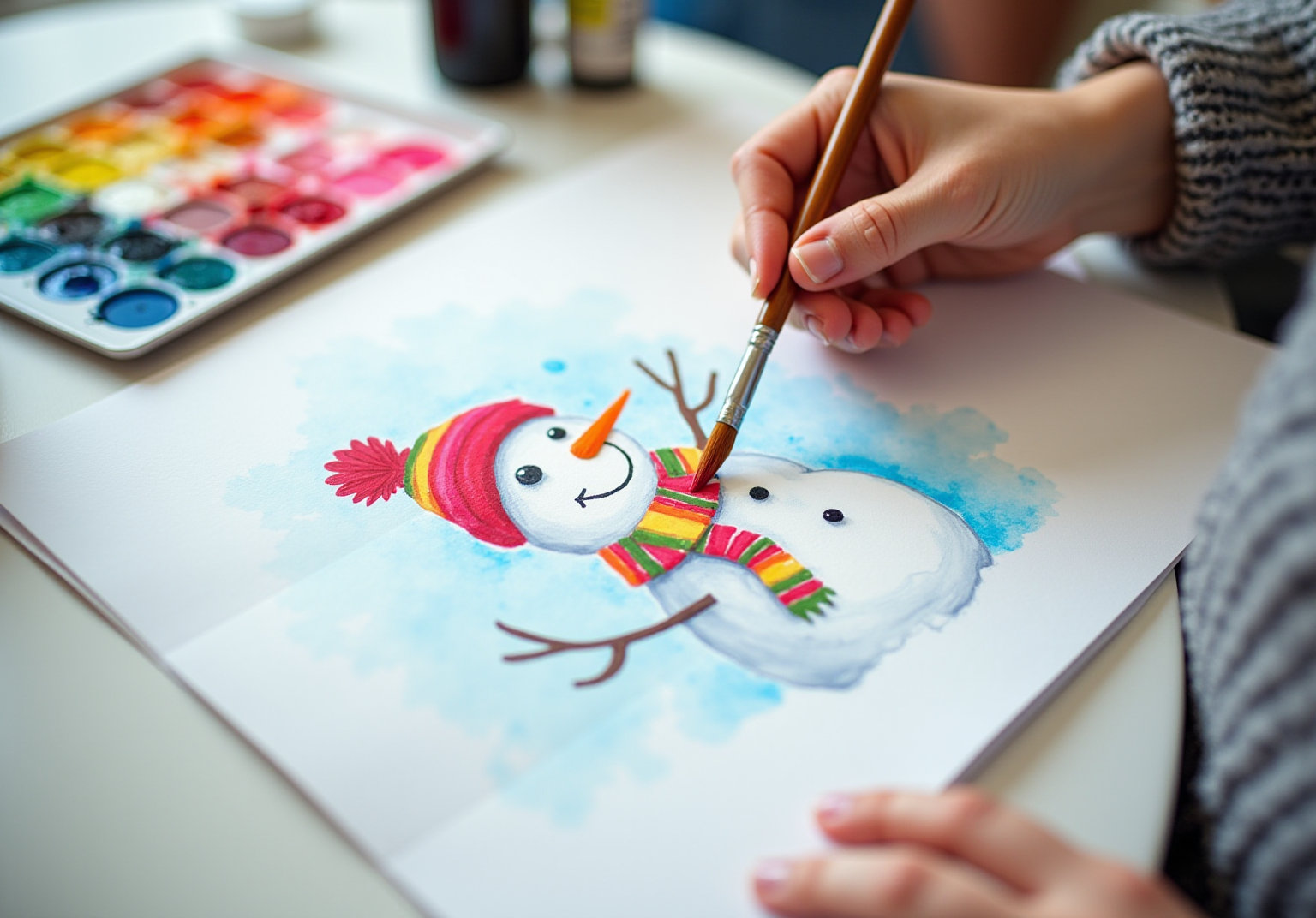 Creating a Snowman Watercolor Painting Creating a Snowman Watercolor Painting