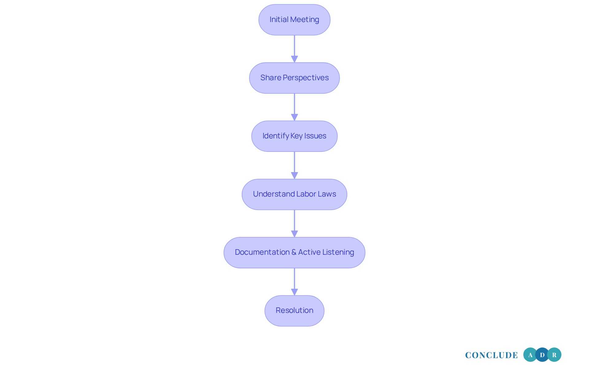 Each box represents a step in the mediation journey. Follow the arrows to see how the process unfolds, from the initial meeting to reaching a resolution.