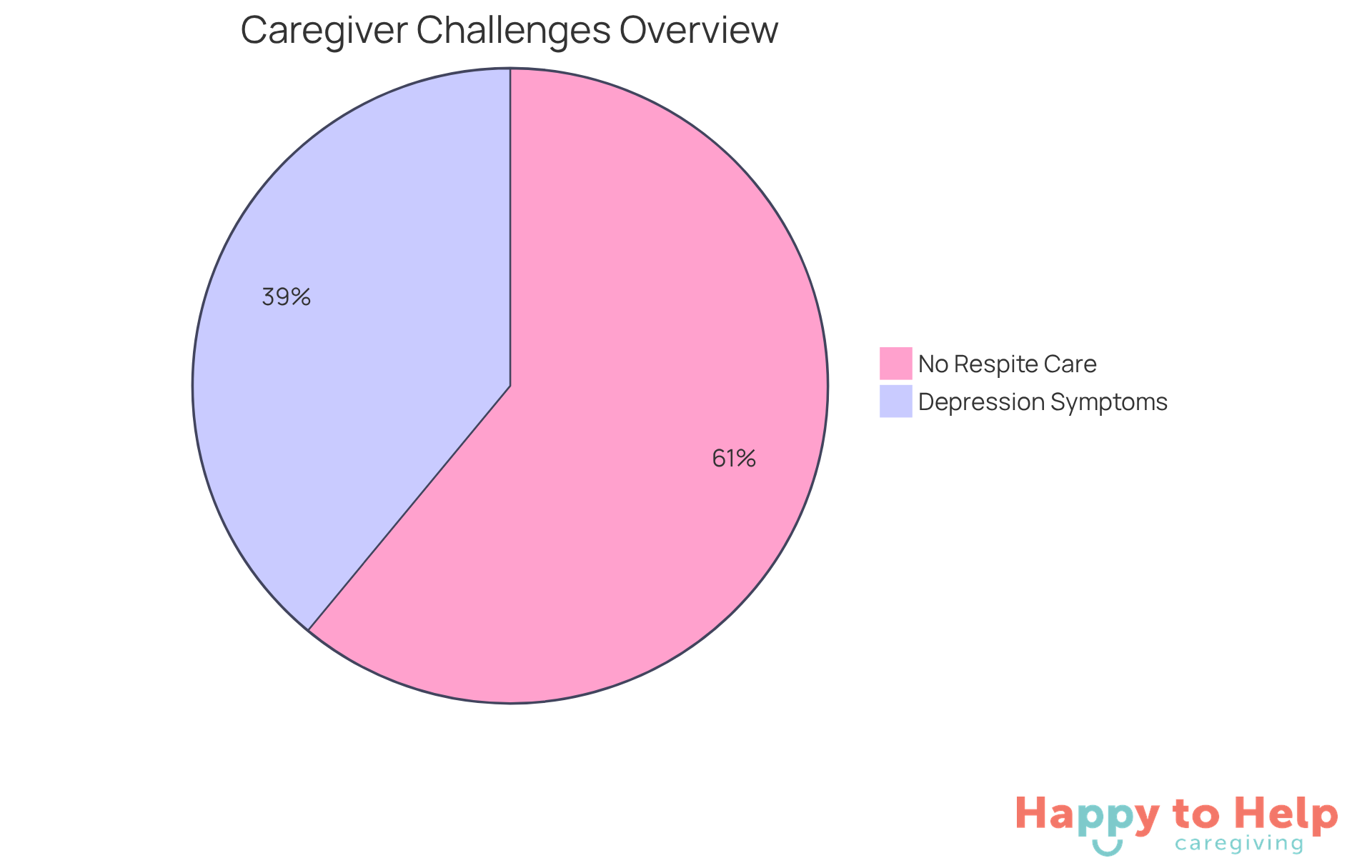 The red slice shows the range of caregivers experiencing depression, while the blue slice indicates those who lack respite care. The larger the slice, the more significant the issue.