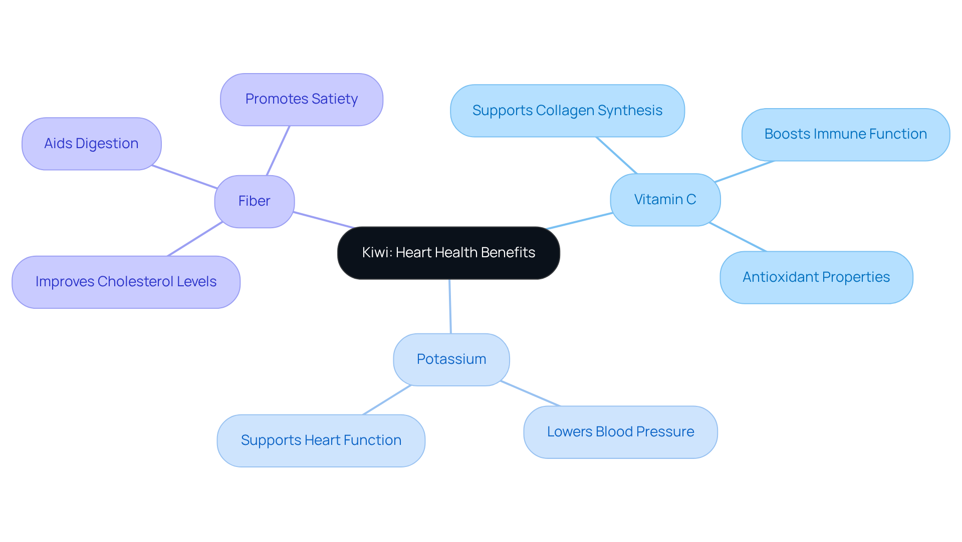 Start with kiwis at the center, and follow the branches to discover how each nutrient contributes to heart health — it's a fun way to see the connections!