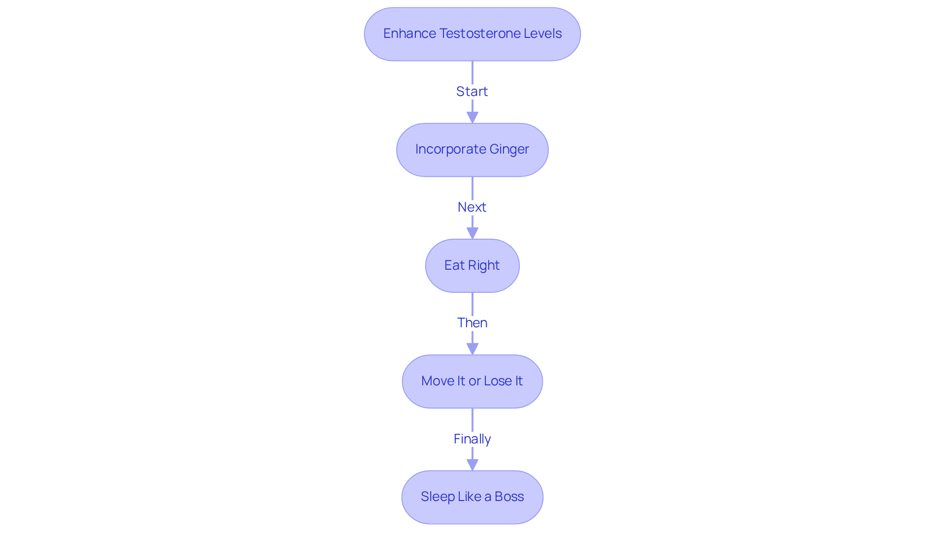 Follow the arrows to see how each step contributes to boosting your testosterone. Each box represents an action you can take, starting with incorporating ginger into your diet.