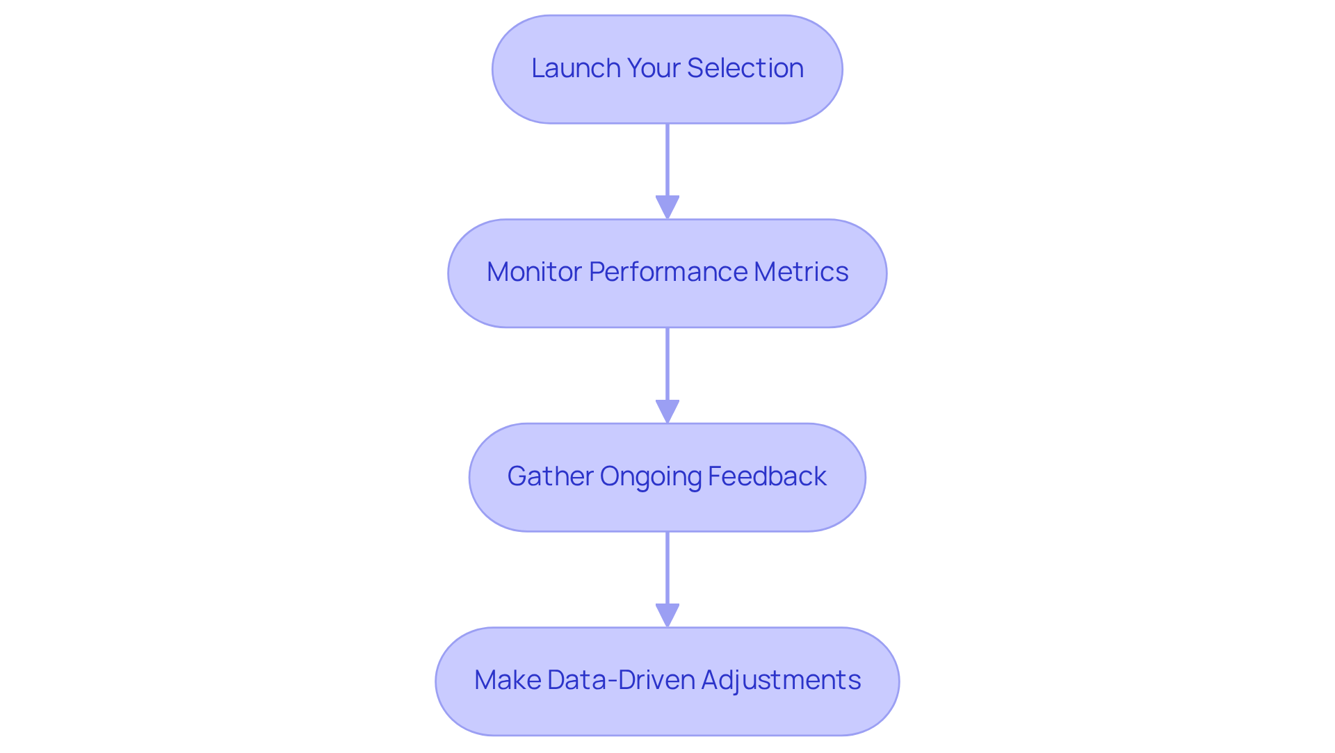Each box represents a step in the process. Follow the arrows to see how to move from launching your selection to making adjustments based on feedback and performance.