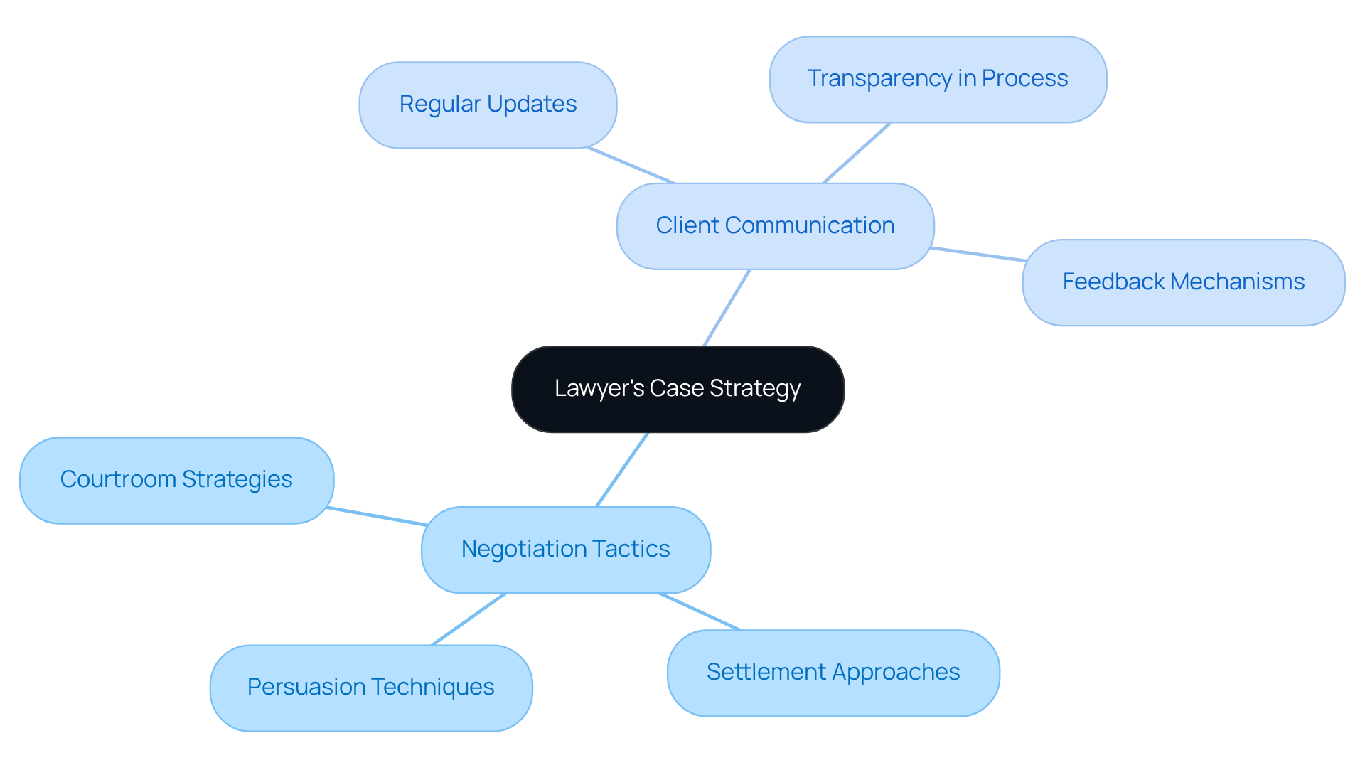 The center represents the overall strategy, while the branches show specific areas to explore during your consultation. Each branch helps you understand what to ask about and what to expect from your lawyer.