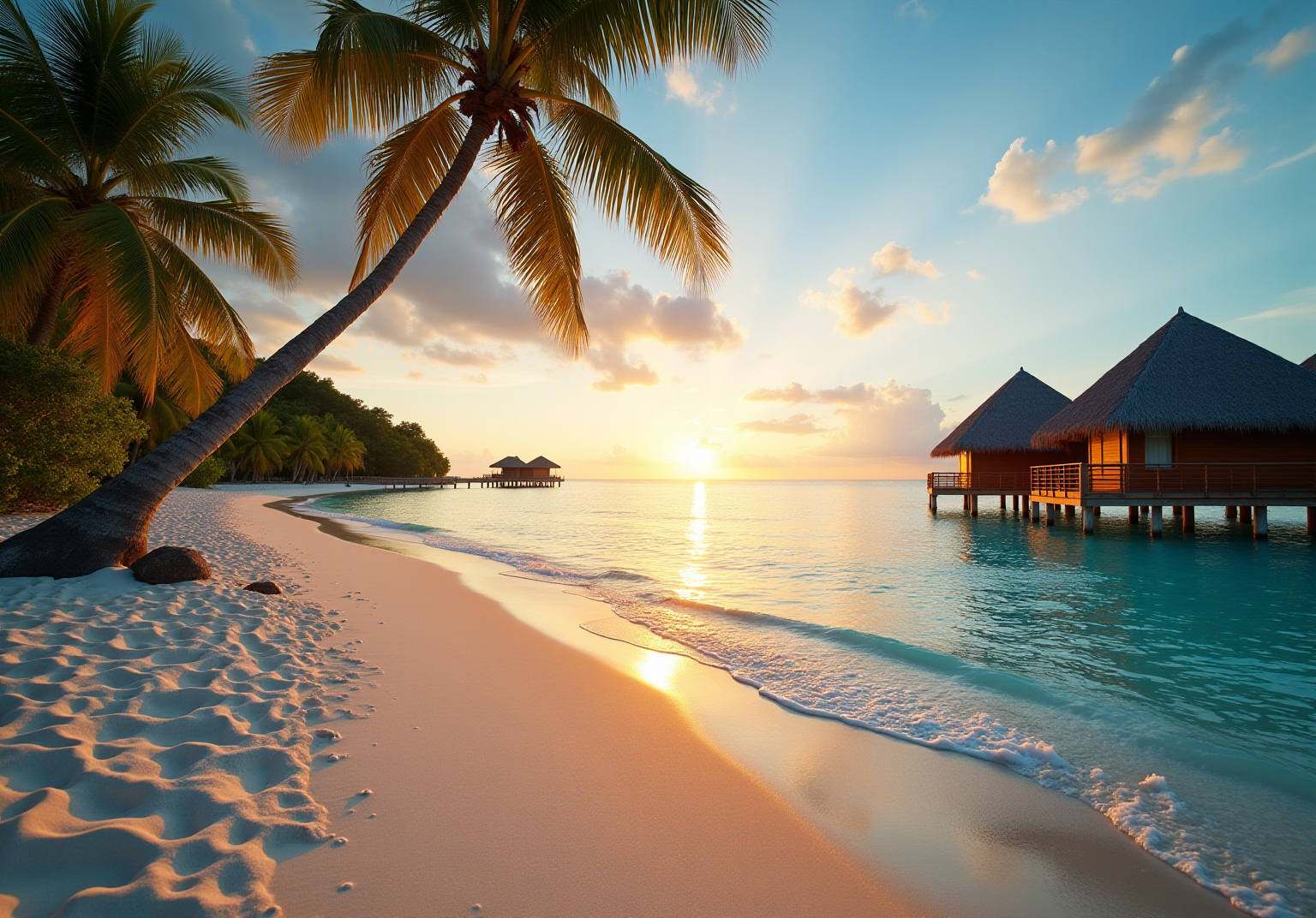 Romantic Paradise in the Maldives at Sunset