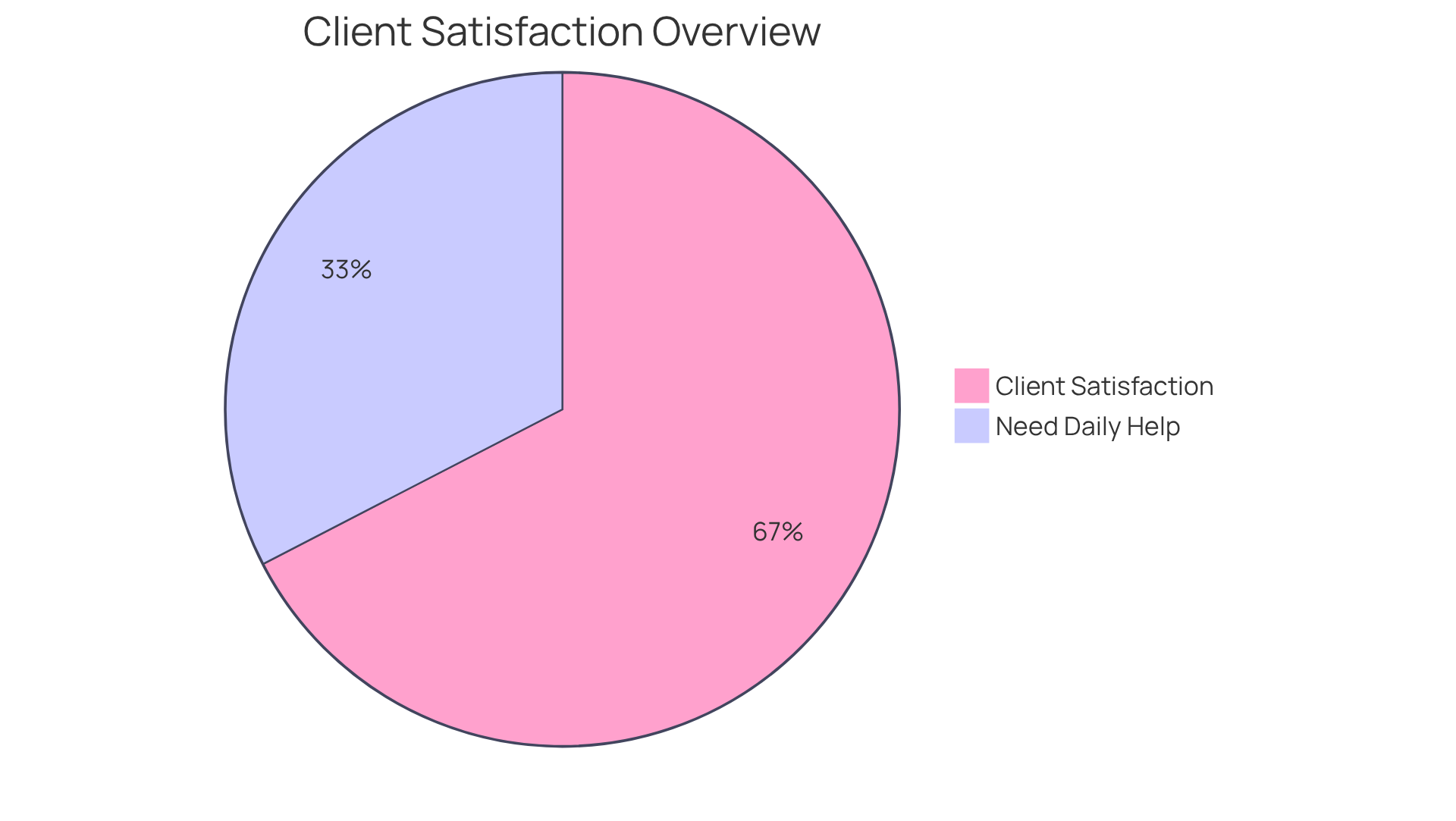 The blue slice shows how many clients are happy with their care, while the orange slice represents those who need help with daily activities. Bigger slices mean more people in that category!