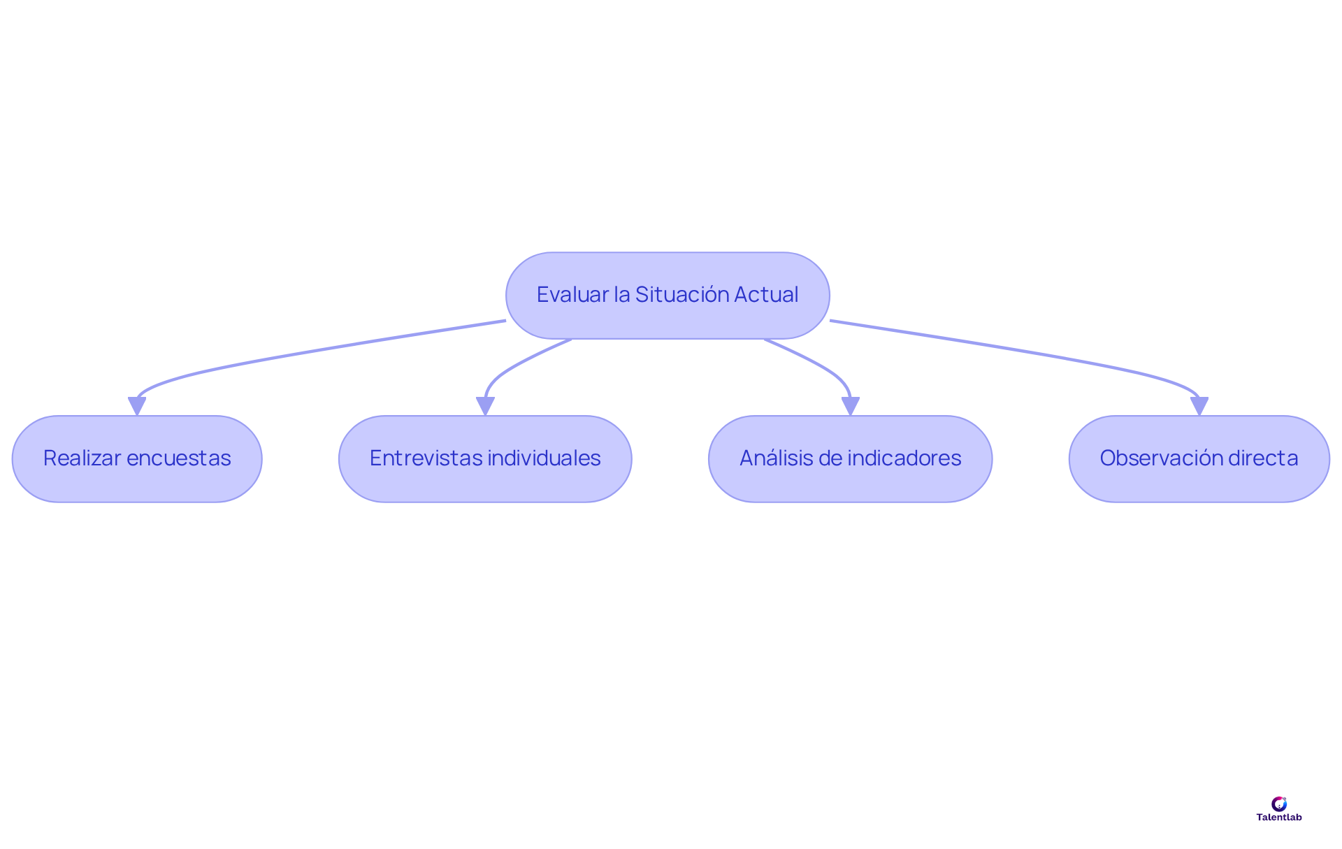 Cada cuadro representa un método para evaluar la mentalidad organizacional. Sigue las flechas para ver cómo cada paso contribuye al diagnóstico general.