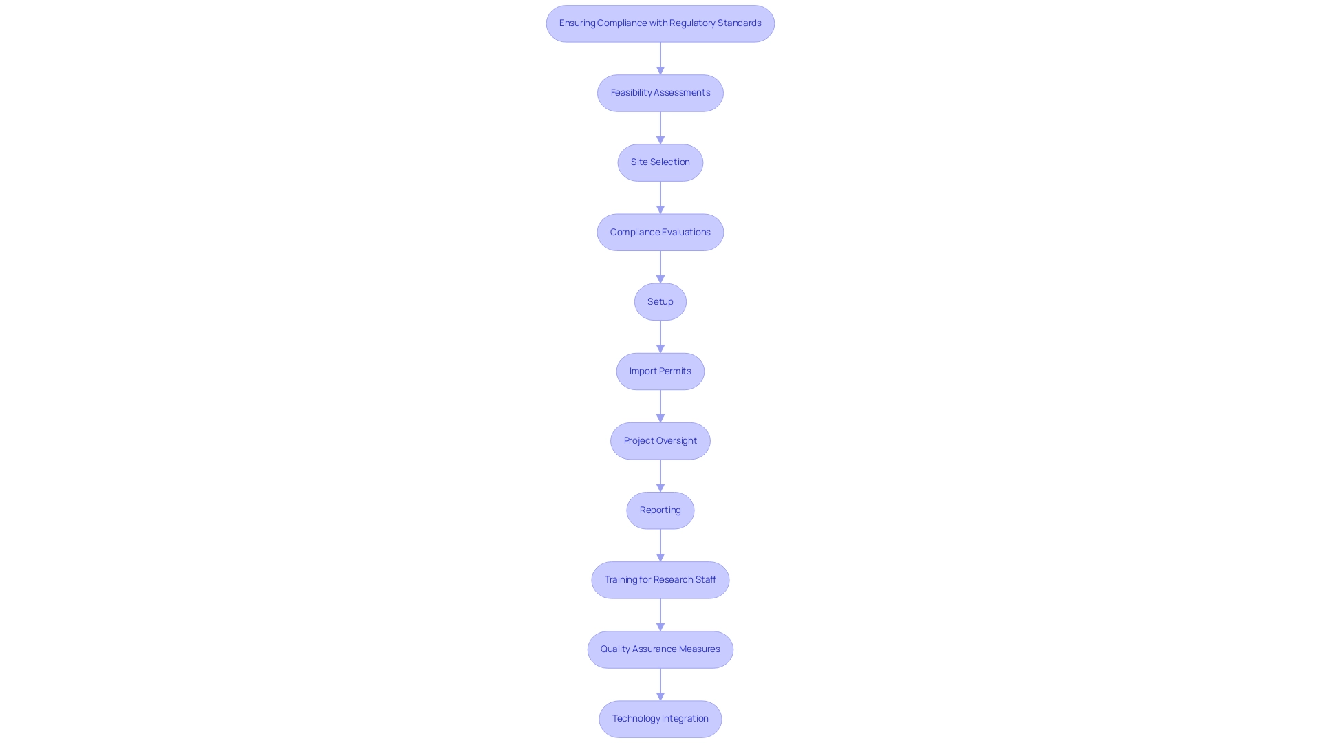 Each box represents a key strategy or service in the compliance process, with arrows indicating the flow and relationship between strategies.