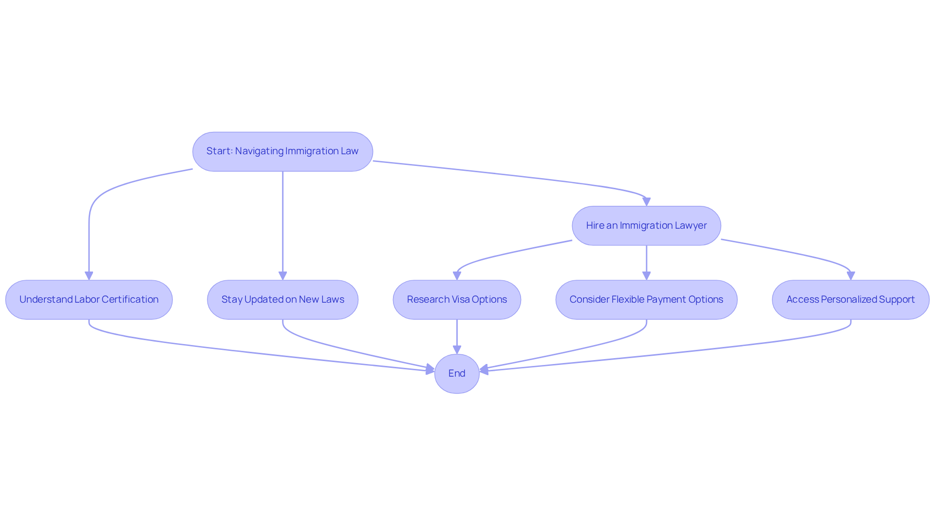 This flowchart guides you through the essential steps in navigating immigration law. Each box represents a key step, and the arrows show the order in which you should approach them. Follow the path to ensure you understand the process and make informed decisions.