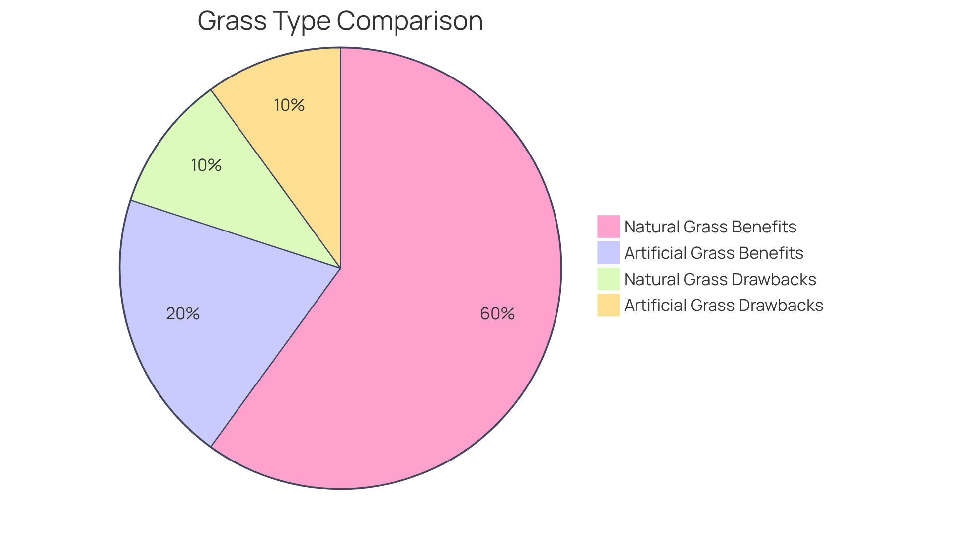 This chart shows the benefits and drawbacks of artificial and natural grass. The green section represents natural grass, highlighting its ecological benefits and safety, while the blue section represents artificial grass, focusing on its durability and maintenance needs. The size of each section indicates how significant each aspect is in the overall comparison. This chart shows the benefits and drawbacks of artificial and natural grass. The green section represents natural grass, highlighting its ecological benefits and safety, while the blue section represents artificial grass, focusing on its durability and maintenance needs. The size of each section indicates how significant each aspect is in the overall comparison.