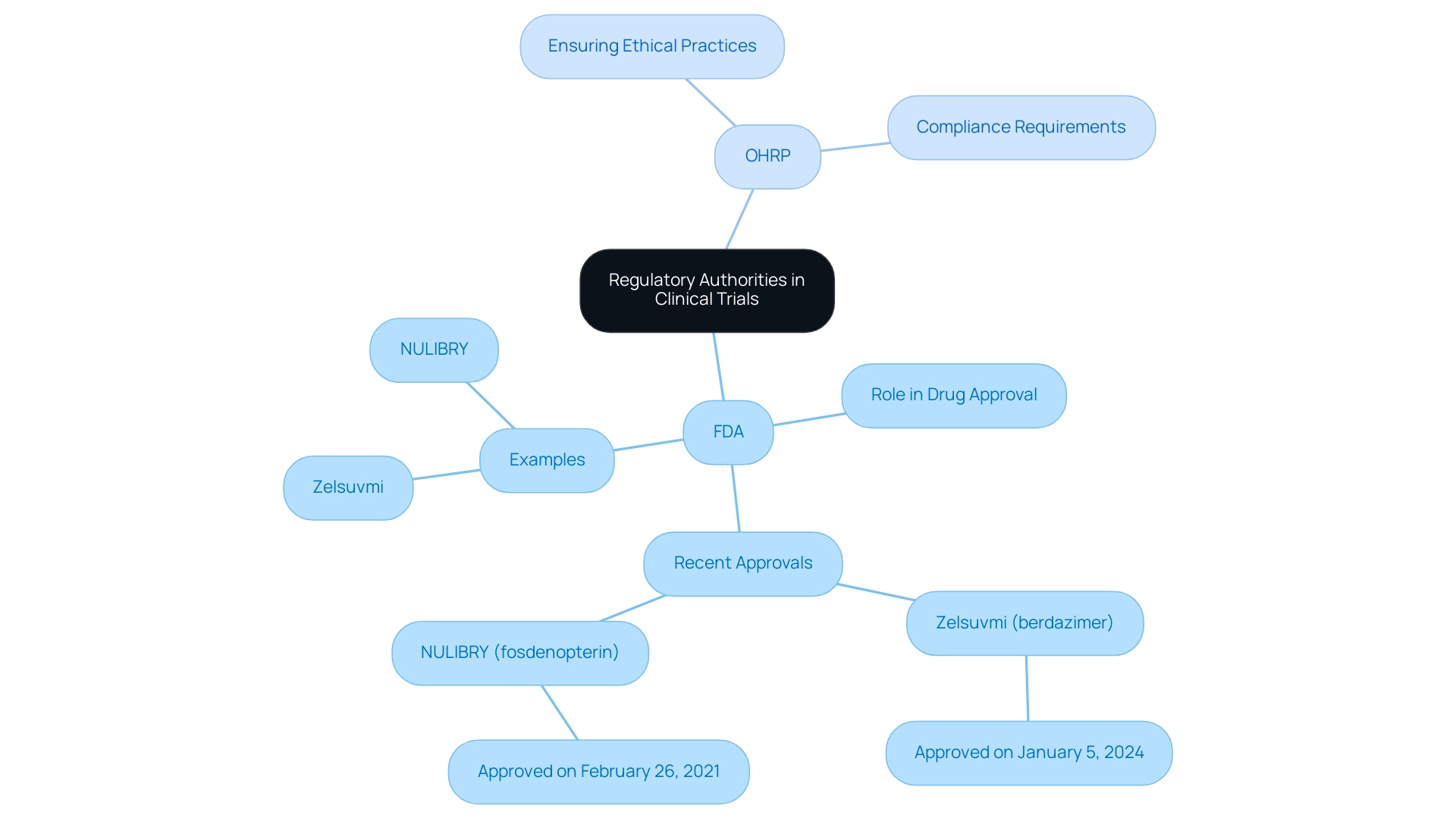 Central node represents the overall theme; branches indicate regulatory bodies, with sub-branches detailing their roles and examples.