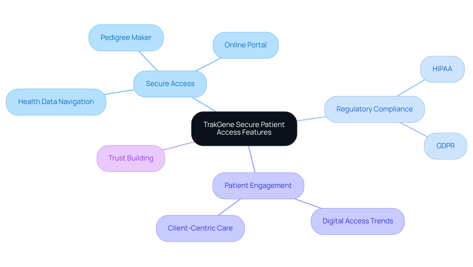 The central node represents the main topic, while branches show key themes and their subpoints. This layout helps you see how secure access features connect to patient involvement and trust in healthcare. The central node represents the main topic, while branches show key themes and their subpoints. This layout helps you see how secure access features connect to patient involvement and trust in healthcare.