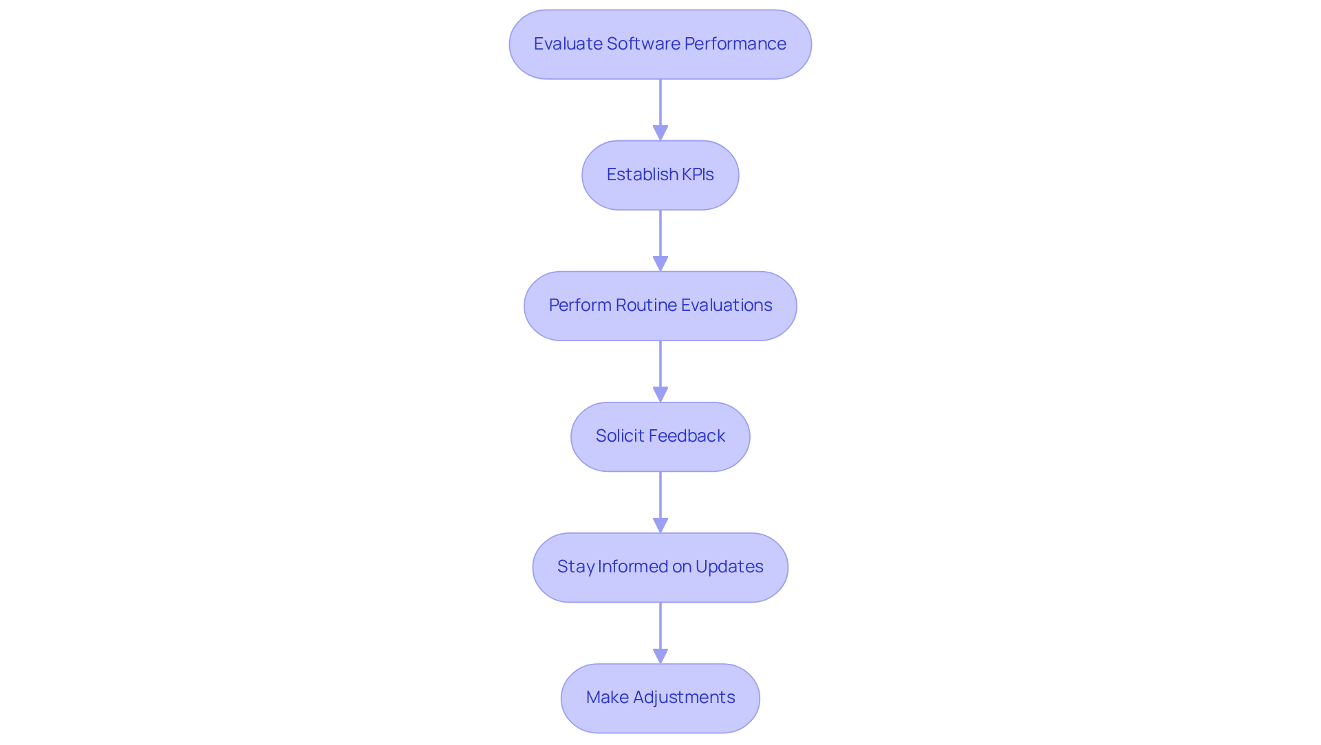 This flowchart outlines the steps organizations should take to evaluate their healthcare software. Each box represents a key strategy, and the arrows show the order in which these steps should be followed to ensure effective software performance.