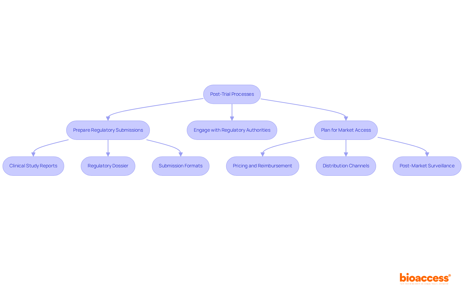 This flowchart outlines the steps you need to take after completing your clinical study. Each box represents a key action, and the arrows show how these actions connect. Follow the flow to understand how to navigate regulatory submissions and market access effectively.