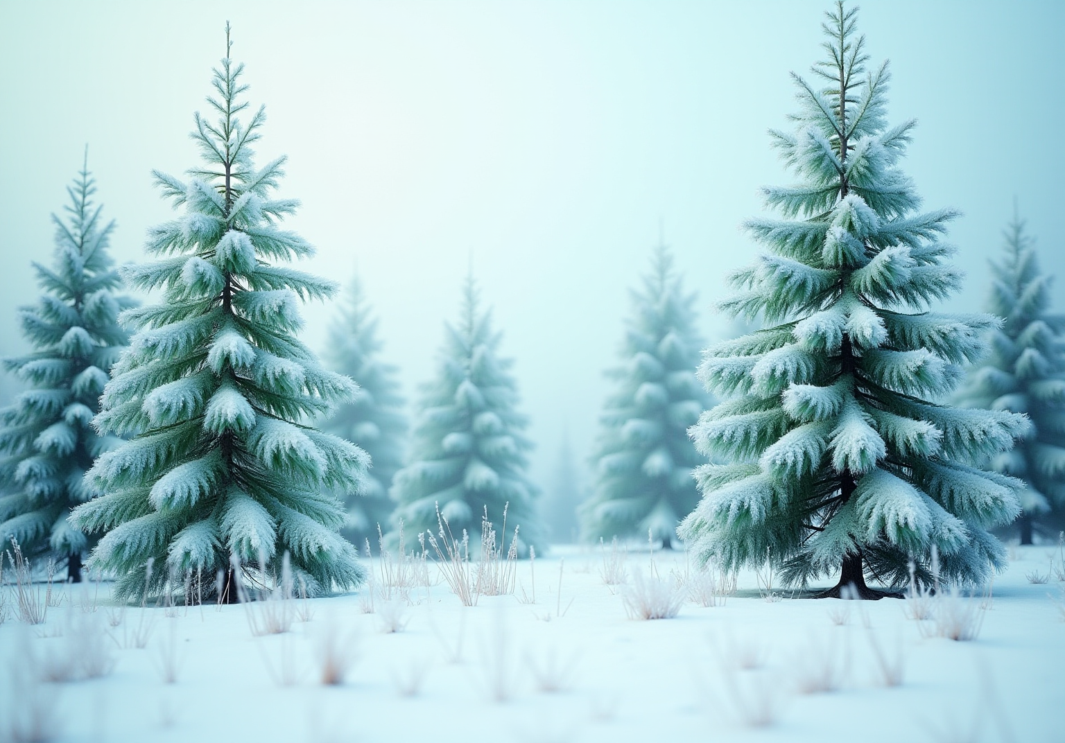 Whimsical Winter Scene with Frosty Trees Whimsical Winter Scene with Frosty Trees