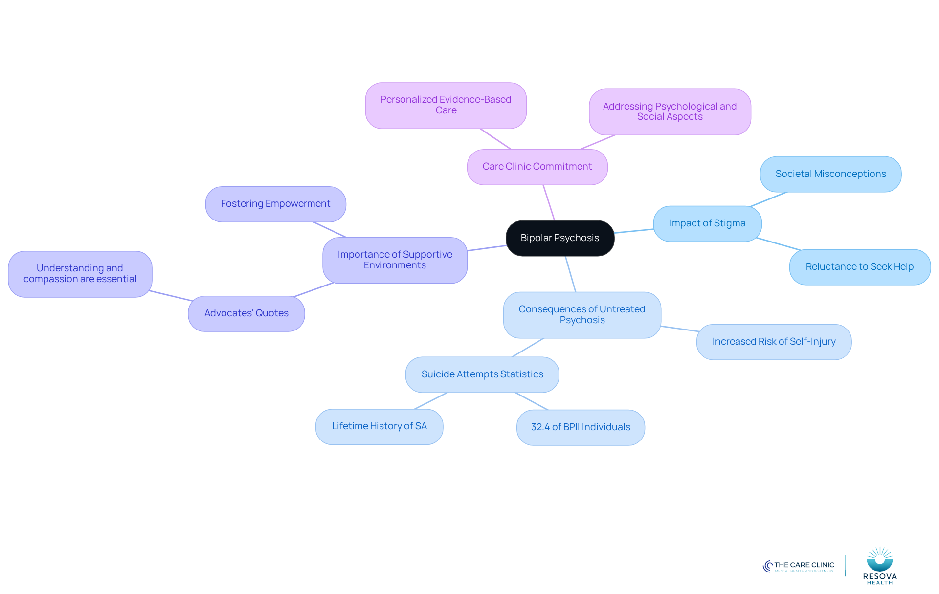 The central node represents bipolar psychosis, with branches showing the main themes. Each sub-branch provides more detail, helping you see how stigma, treatment, and care are interconnected. The central node represents bipolar psychosis, with branches showing the main themes. Each sub-branch provides more detail, helping you see how stigma, treatment, and care are interconnected.