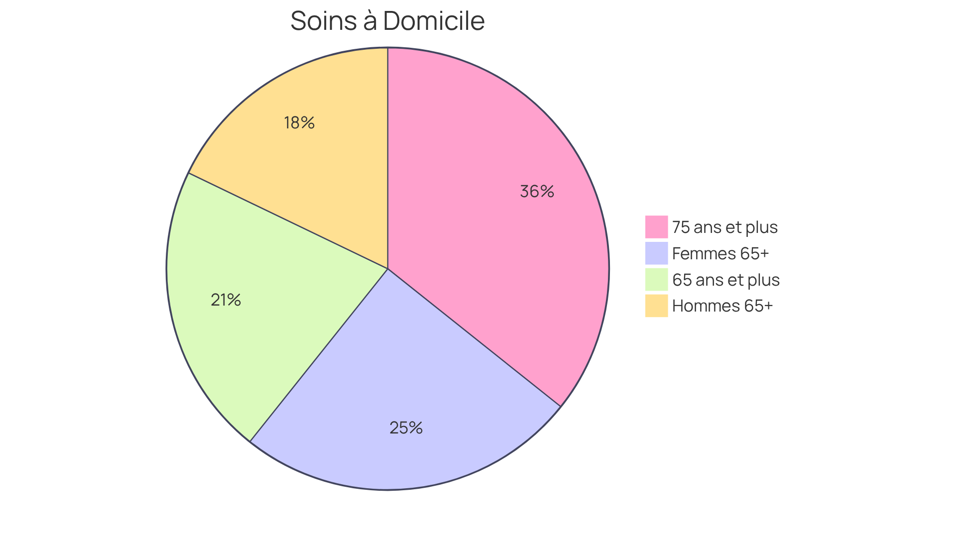 Chaque segment du graphique montre la proportion de personnes âgées ayant reçu des soins à domicile. Plus le segment est grand, plus le pourcentage de cette catégorie est élevé. Cela vous aide à comprendre rapidement qui utilise le plus les services de soins à domicile.