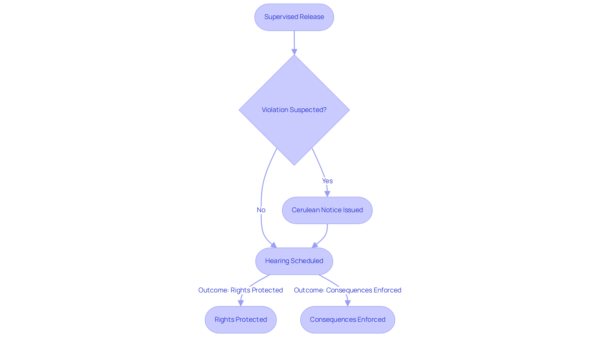 This flowchart shows the steps involved when a parolee is suspected of violating their release conditions. Follow the arrows to see how a violation leads to a notice, a hearing, and potential outcomes, emphasizing the importance of due process in protecting the rights of individuals on parole.