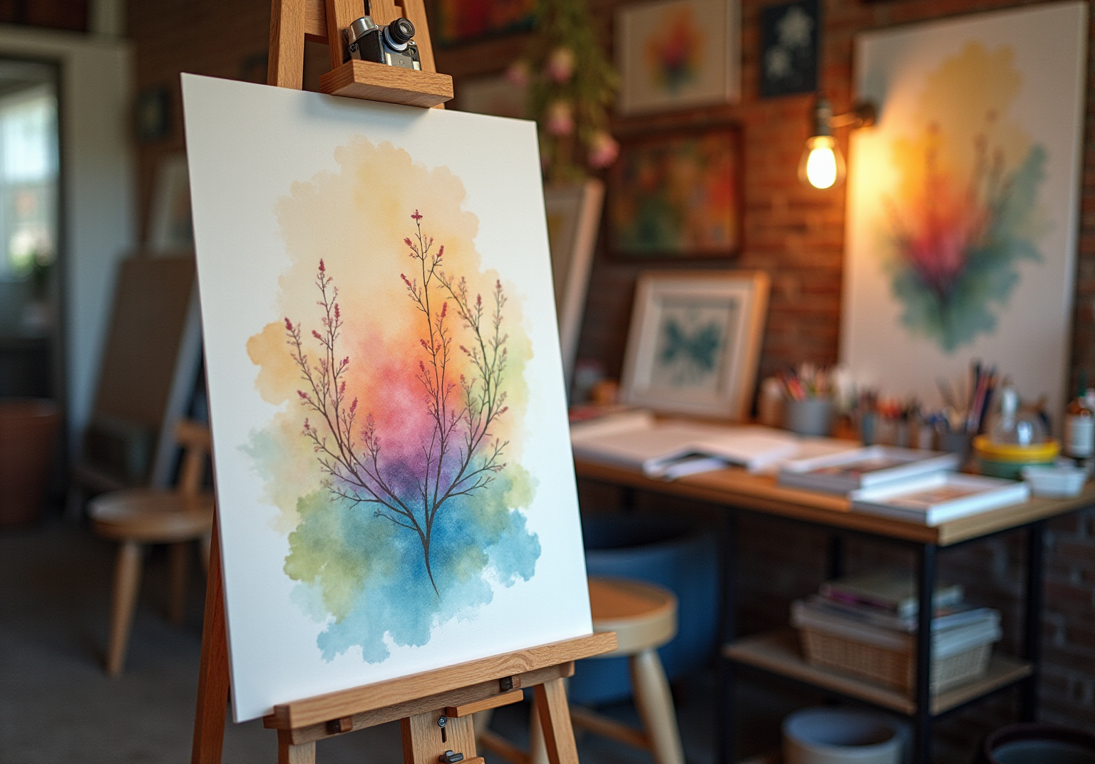 Inviting Art Studio with Watercolor Illustrations