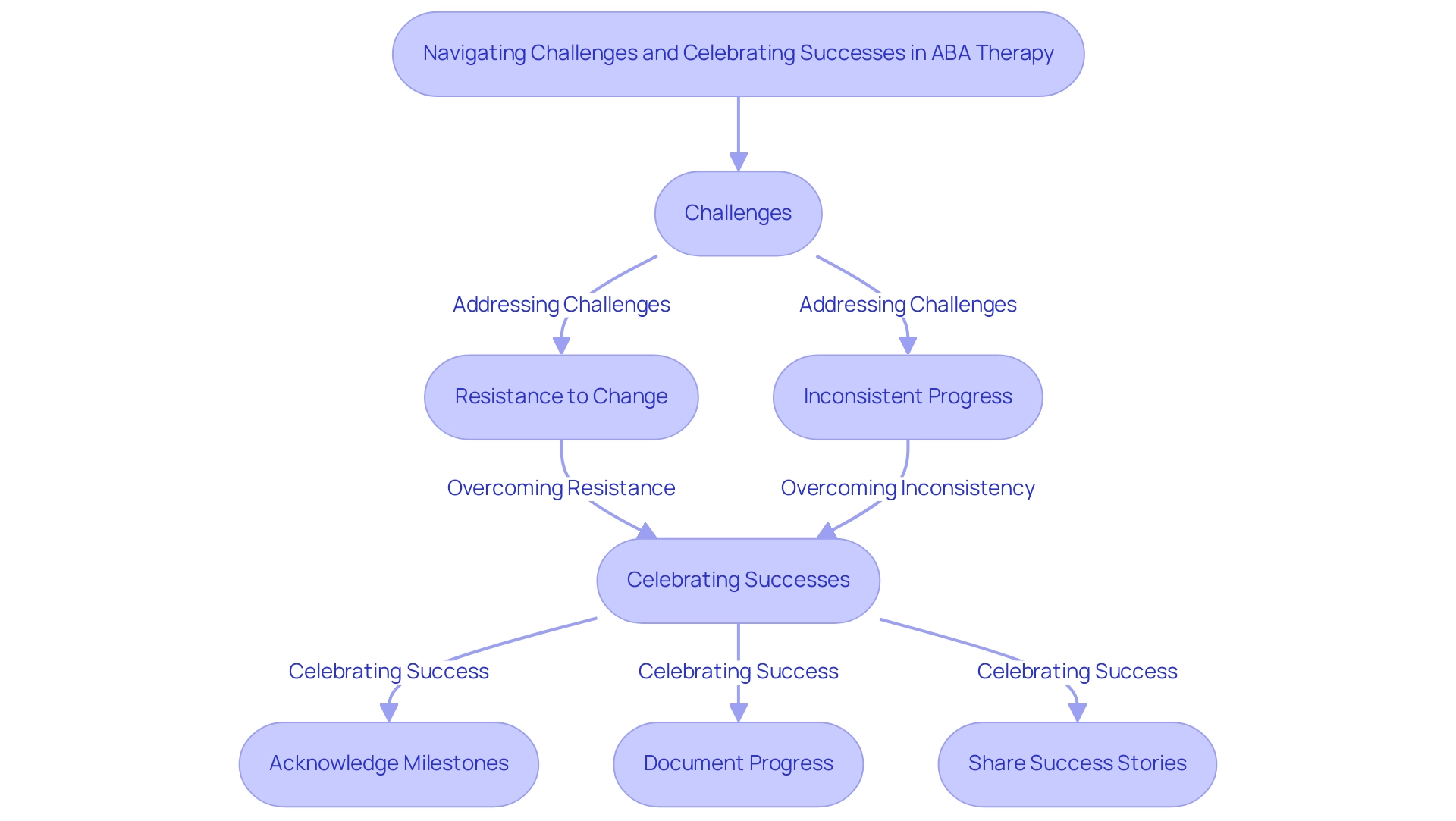 Red boxes represent challenges faced in ABA therapy, while green boxes illustrate the successes achieved. Arrows indicate the flow of the process from challenges to successes.