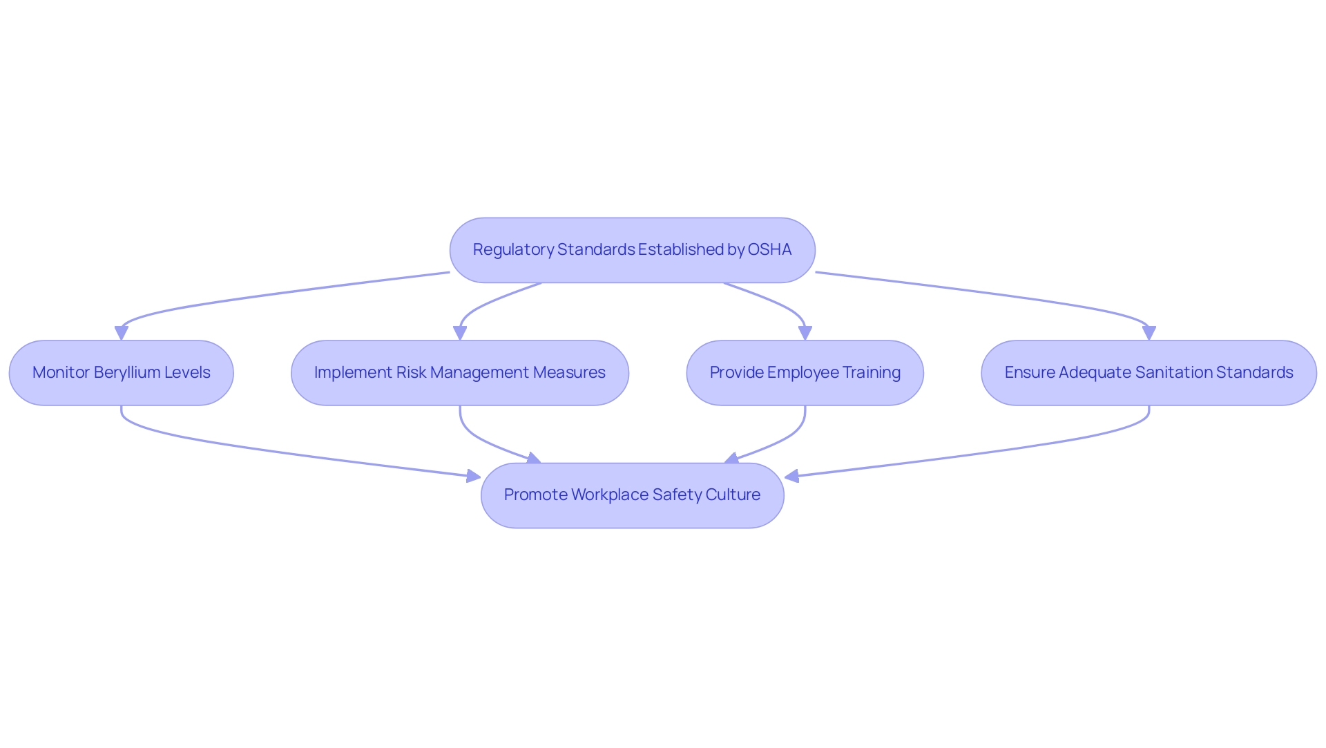 Each box represents a specific action or regulation, with arrows indicating the flow of steps from regulatory requirements to safety practices.