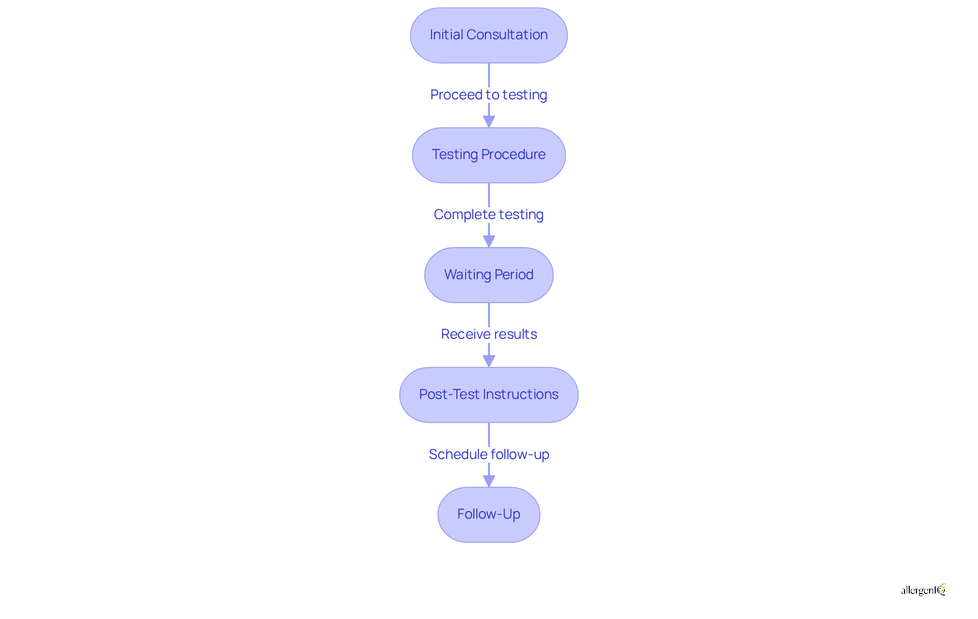Each box represents a stage in the allergy testing journey - follow the arrows to see how each step leads to the next, helping you understand what to expect during the process.
