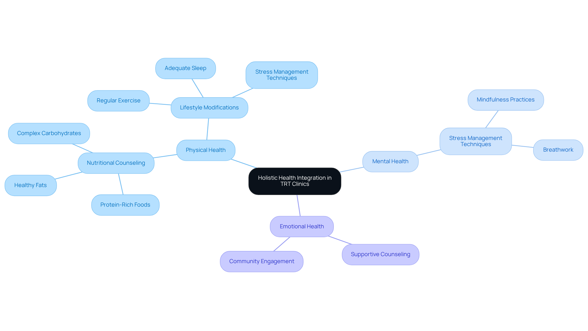 The center represents the main idea of holistic health integration. Each branch shows a different aspect of health, and the sub-branches detail the services that support each area. This layout helps you see how everything connects for a balanced approach to wellness.