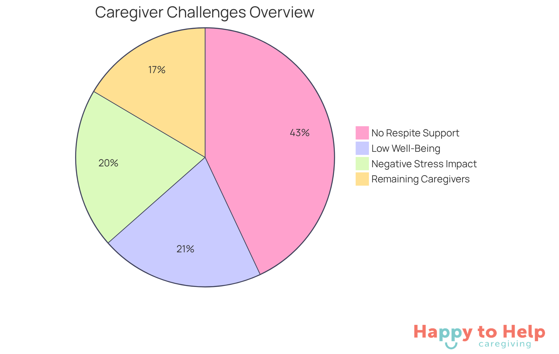 Each slice of the pie represents a different challenge faced by caregivers. The larger the slice, the more caregivers are affected by that issue. This helps visualize the urgent need for support services.