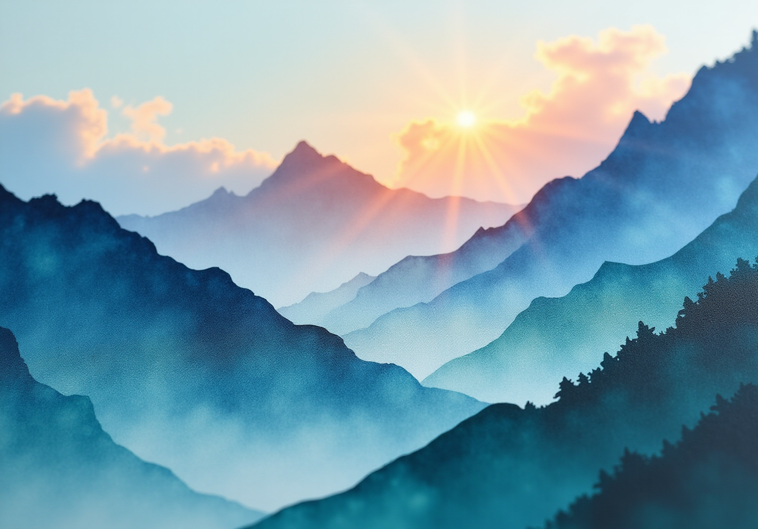 Luminous Watercolor Mountain Views