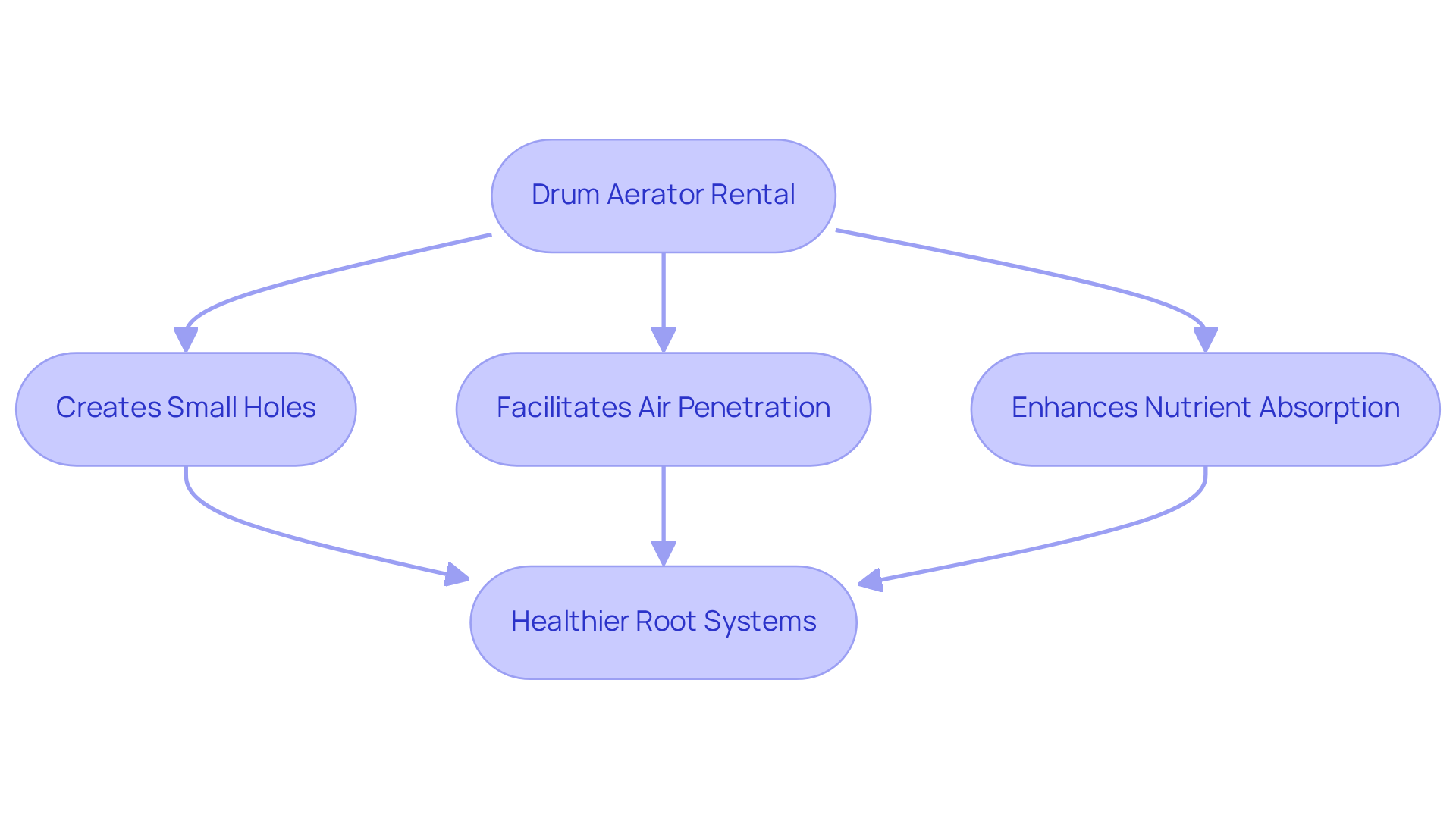 This flowchart shows how renting a drum aerator leads to improved soil health. Follow the arrows to see how each step connects to the benefits for your garden or landscape.