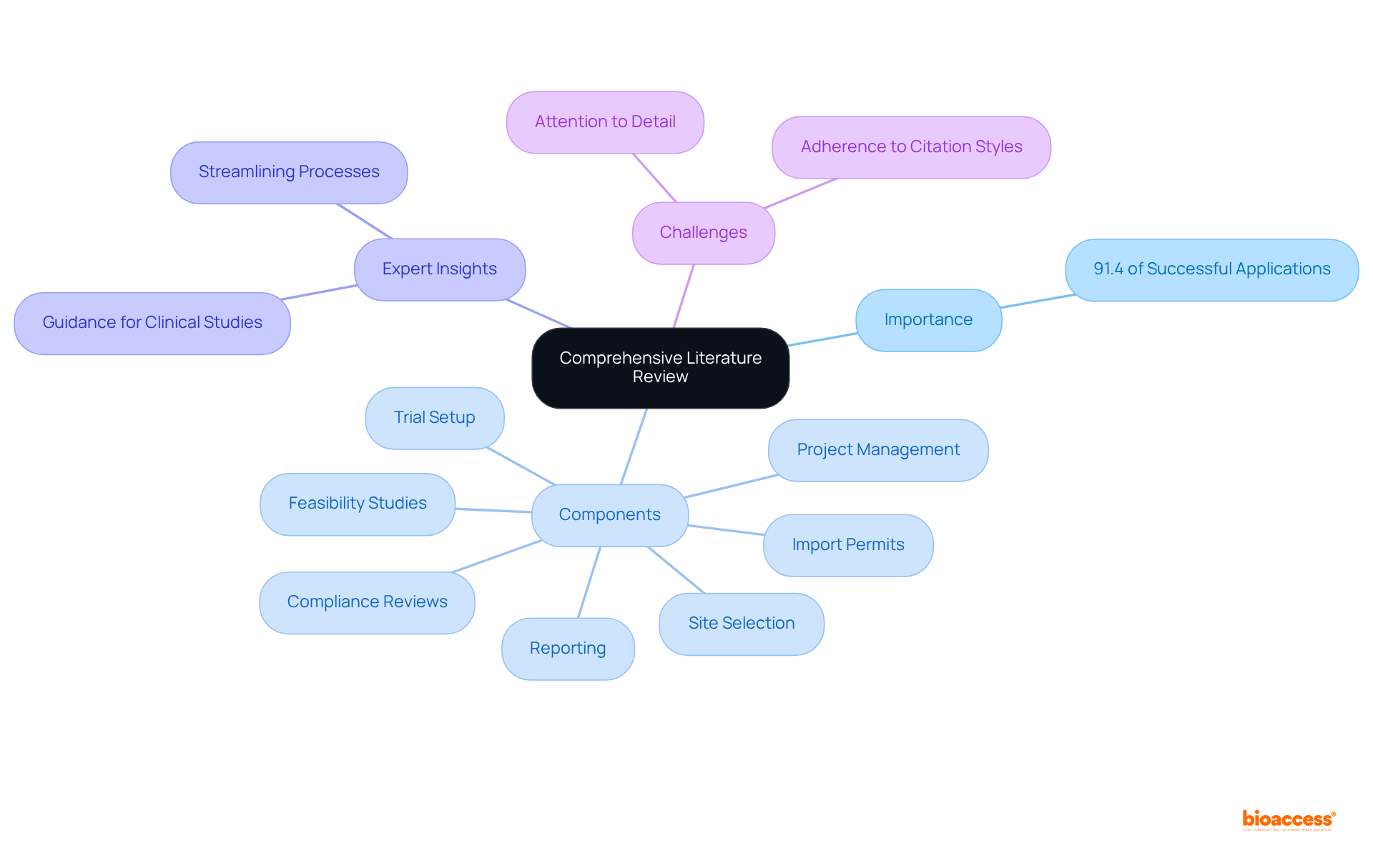 The central node shows the main focus of your review, while branches illustrate its importance, key components, insights from experts, and the challenges you may face. Each area connects to show how they relate to the overall process.