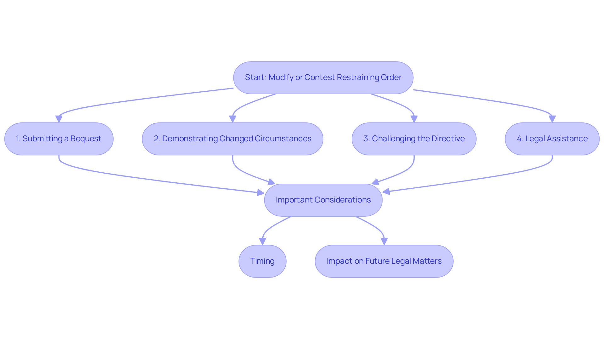 Follow the arrows to see the steps you need to take. Each box represents an action or consideration in the process. The 'Important Considerations' section highlights key factors to keep in mind as you navigate this legal journey.