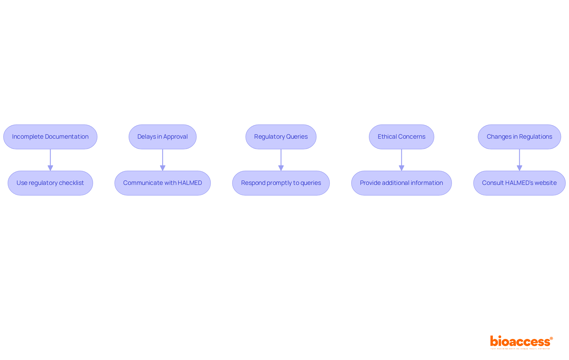 Each box represents a challenge faced during the regulatory process. Follow the arrows to see the recommended strategies for overcoming each challenge.