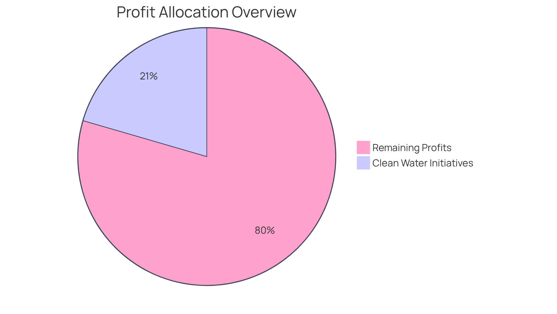 This chart shows how much of the profits from Do Amore's engagement rings go towards clean water projects. The blue slice represents the portion that helps provide clean water, while the gray slice shows the rest of the profits.