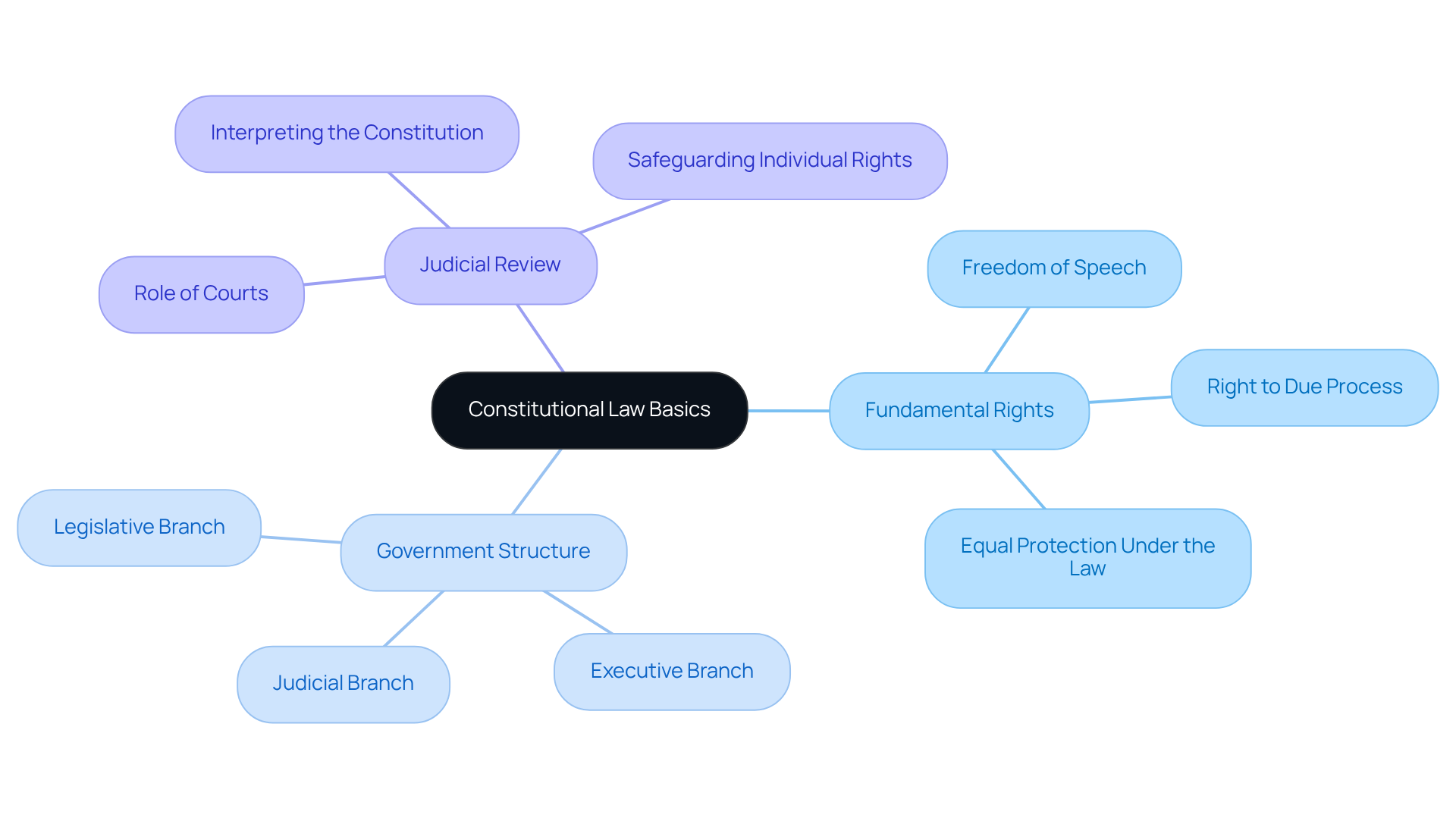 The central node represents the main topic, while the branches show key areas of understanding. Each sub-branch provides more detail, helping you see how these concepts connect and why they matter when hiring a constitutional lawyer.