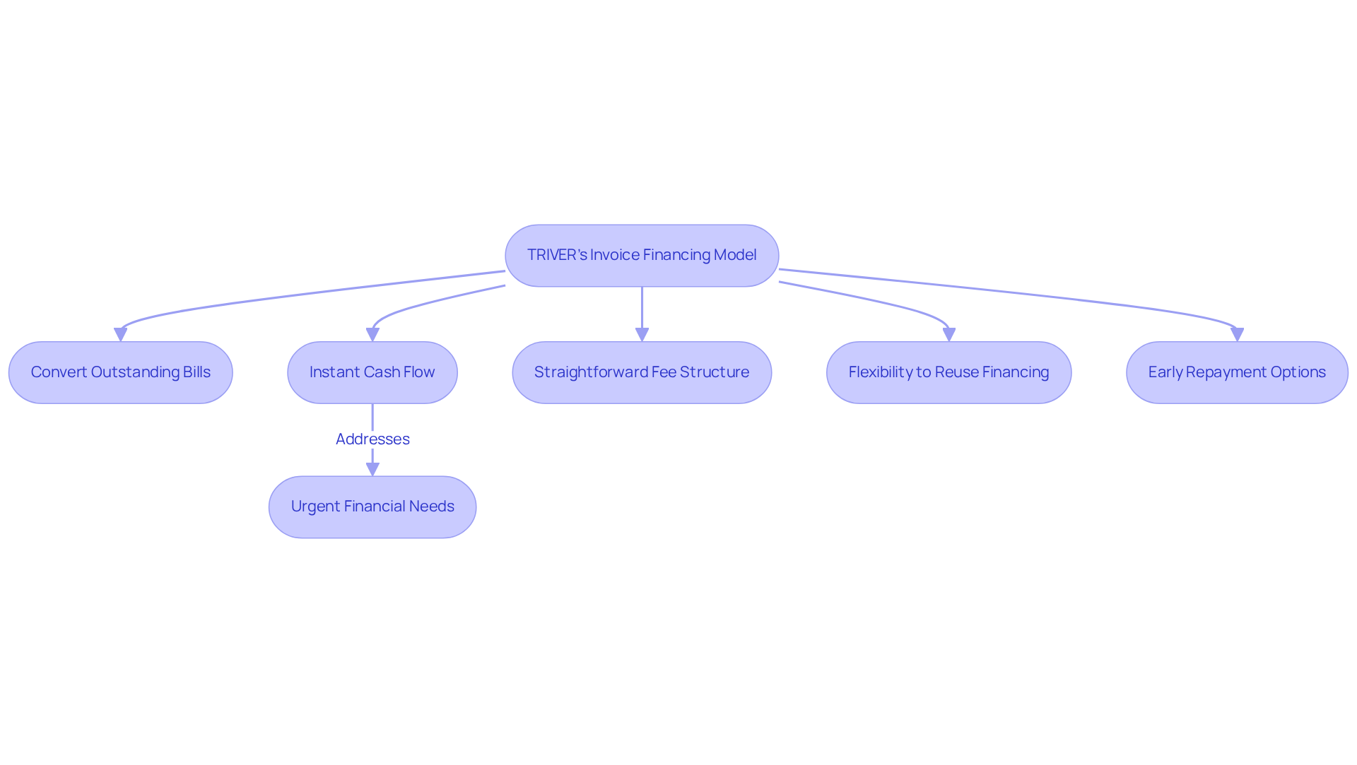 Each box represents a key aspect of the financing model. Follow the arrows to see how each part connects and contributes to helping small businesses manage their cash flow more effectively.