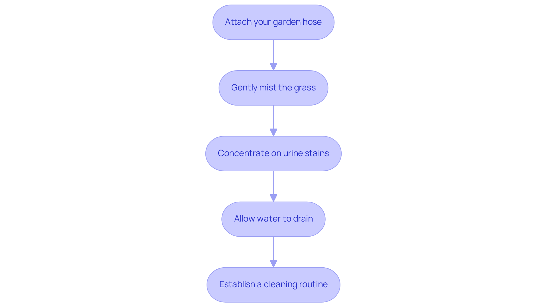 Each box represents a step in the cleaning process. Follow the arrows to see how to effectively rinse down your synthetic turf, ensuring a hygienic environment for your pets.
