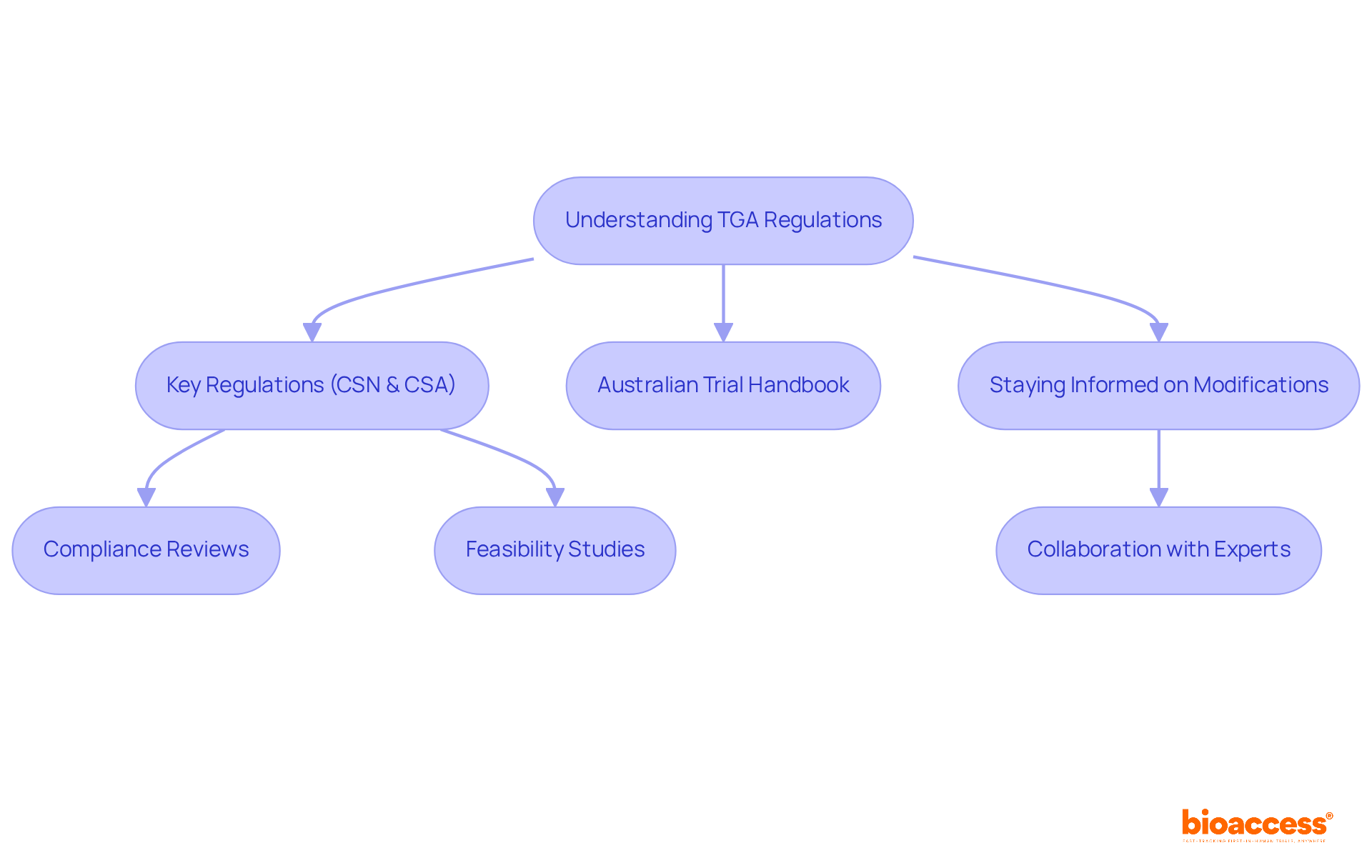 Follow the arrows to see how to navigate the regulatory landscape for early phase oncology trials. Each step represents a crucial part of the process, from understanding regulations to ensuring compliance with the help of bioaccess.