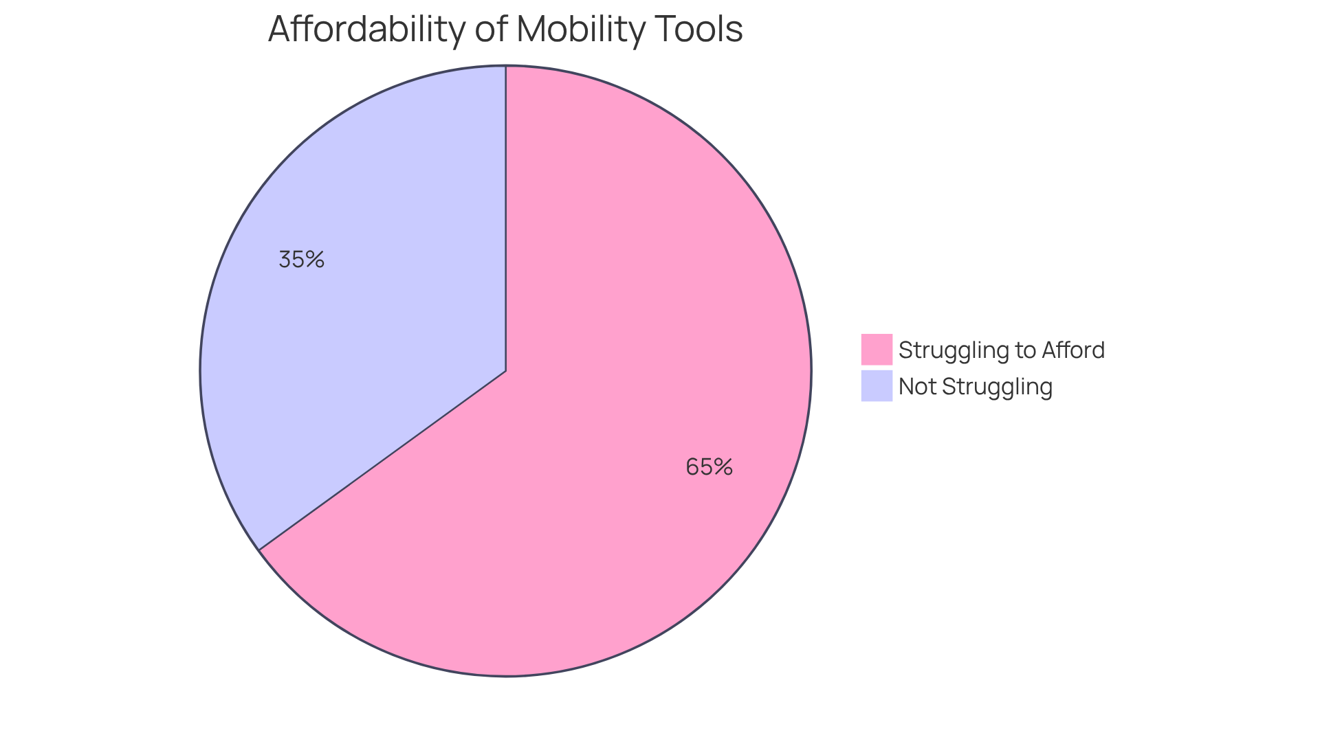 The red segment shows the percentage of individuals who find it hard to afford mobility tools, while the green segment represents those who do not face this issue. This helps highlight the financial hurdles many individuals encounter.