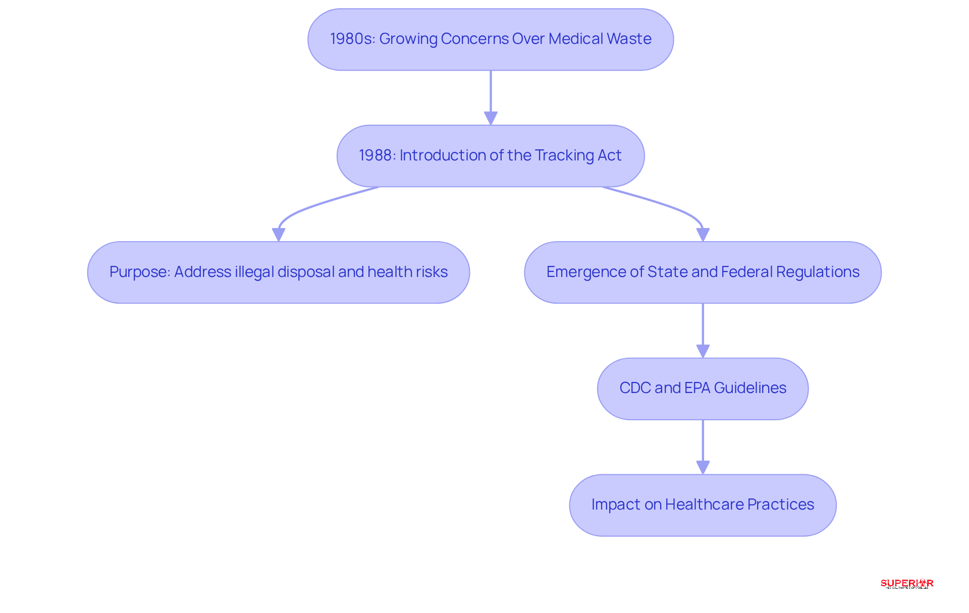 Follow the arrows to see how regulations developed over time, starting from public health concerns to the introduction of key legislation and its ongoing impact on healthcare practices.