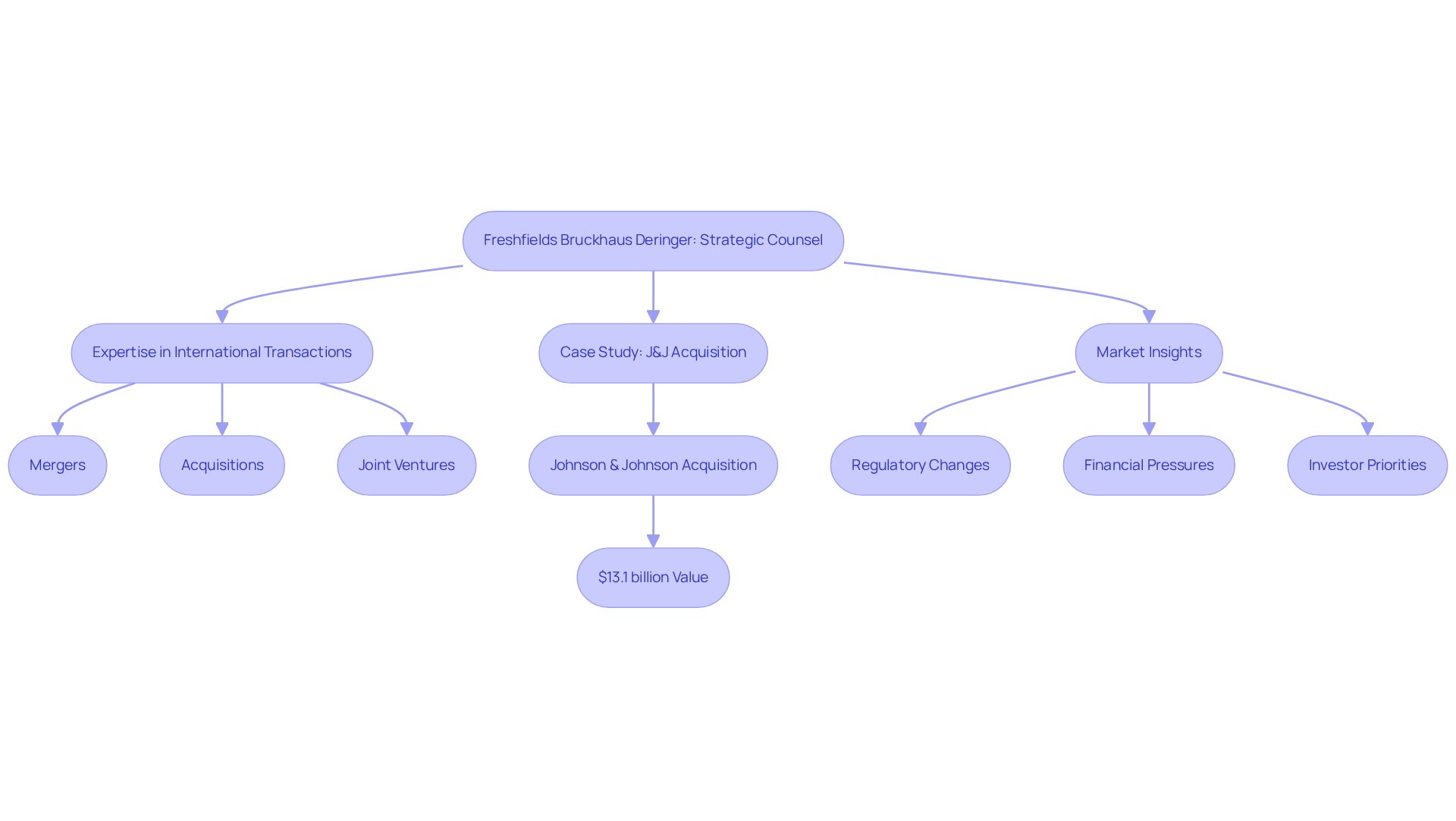 This flowchart illustrates how Freshfields Bruckhaus Deringer provides strategic counsel in international transactions. Each section highlights their expertise, a notable case study, and insights into the market landscape, helping you understand their comprehensive approach to legal guidance.